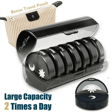 2 Pocket Pill Caddy Travel Plastic Container Medicine Tablet Case ...