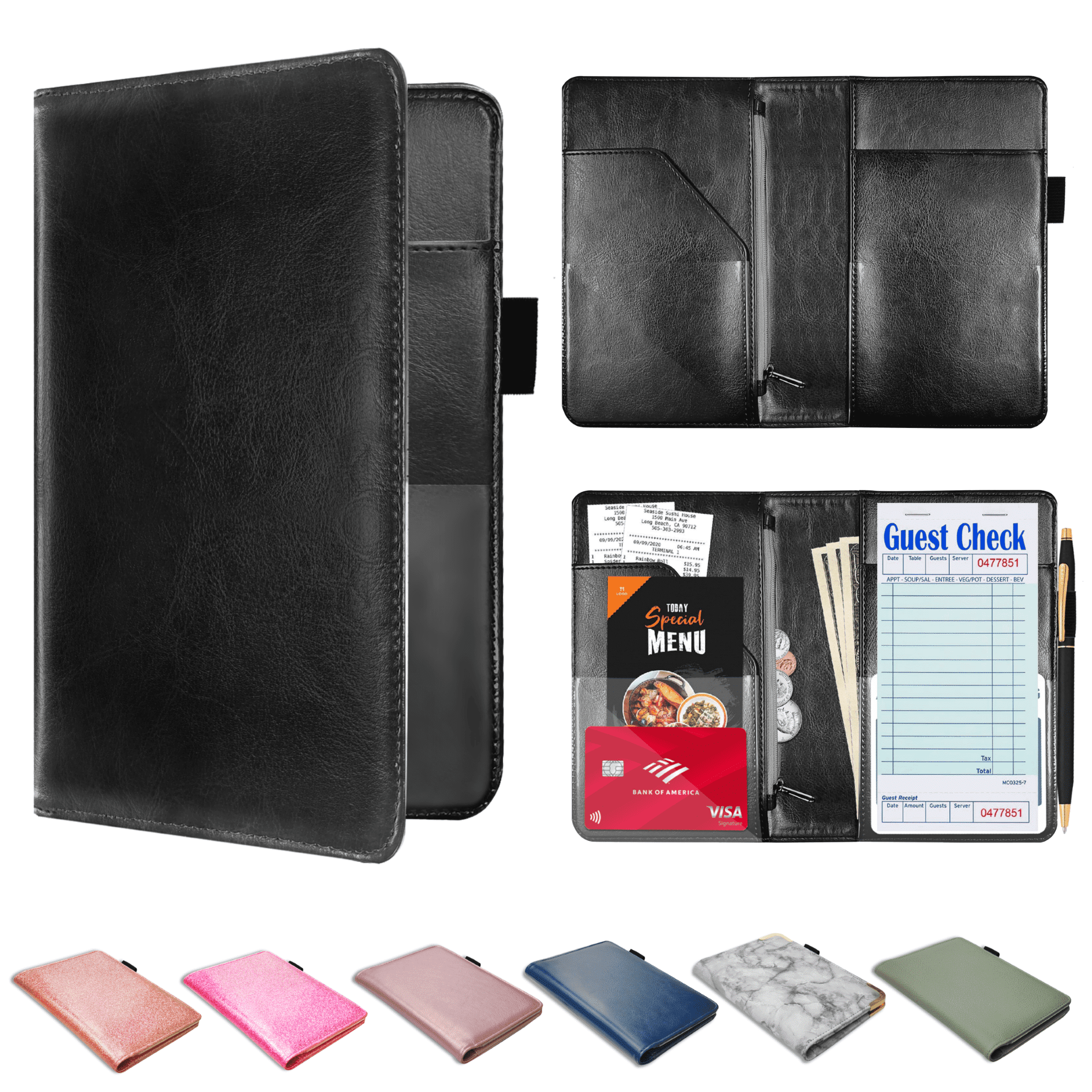 ComfiTime Server Book for Waitress Black PU Leather Organizer with ...