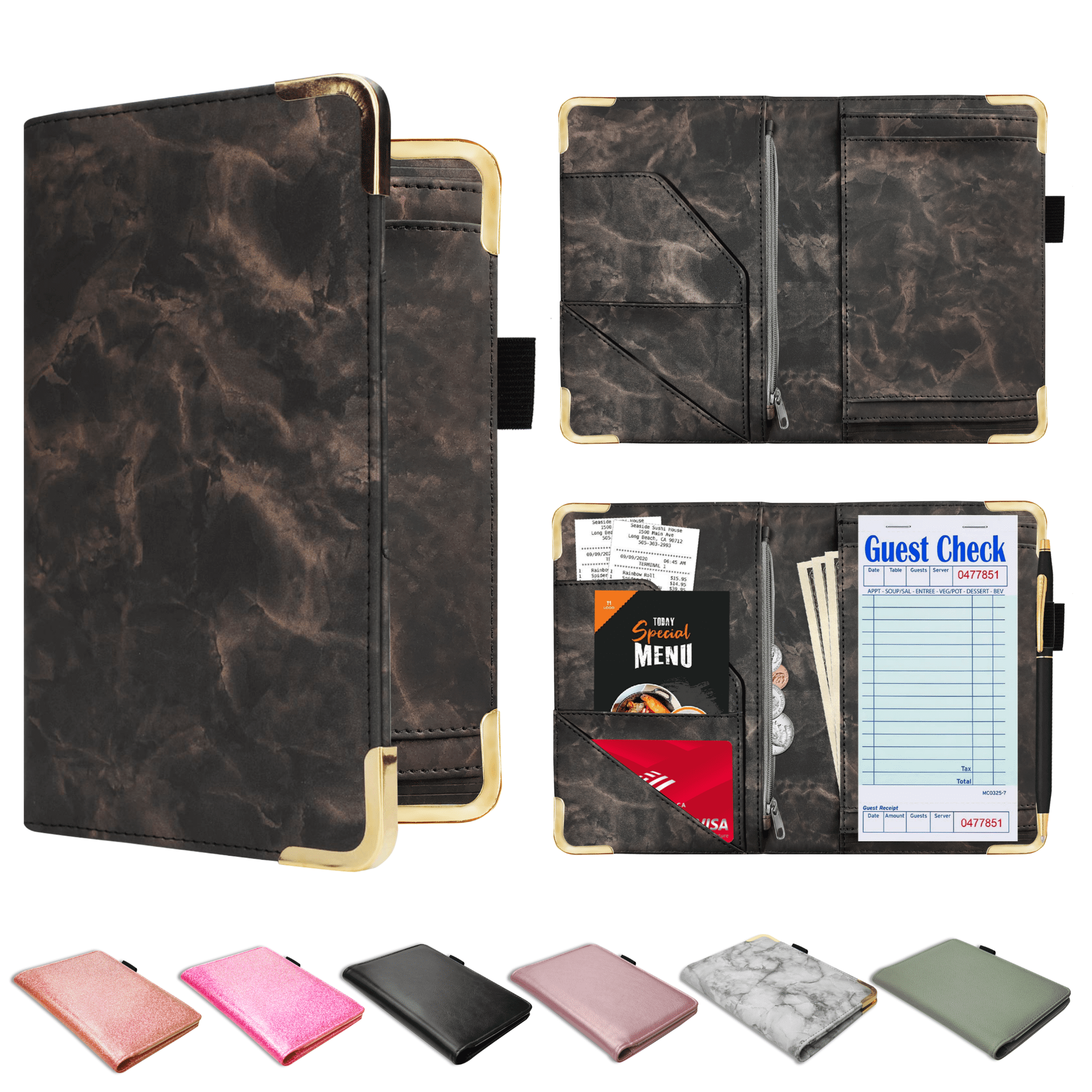 ComfiTime PU Leather Server Book for Waitress with Zipper Money Pocket ...