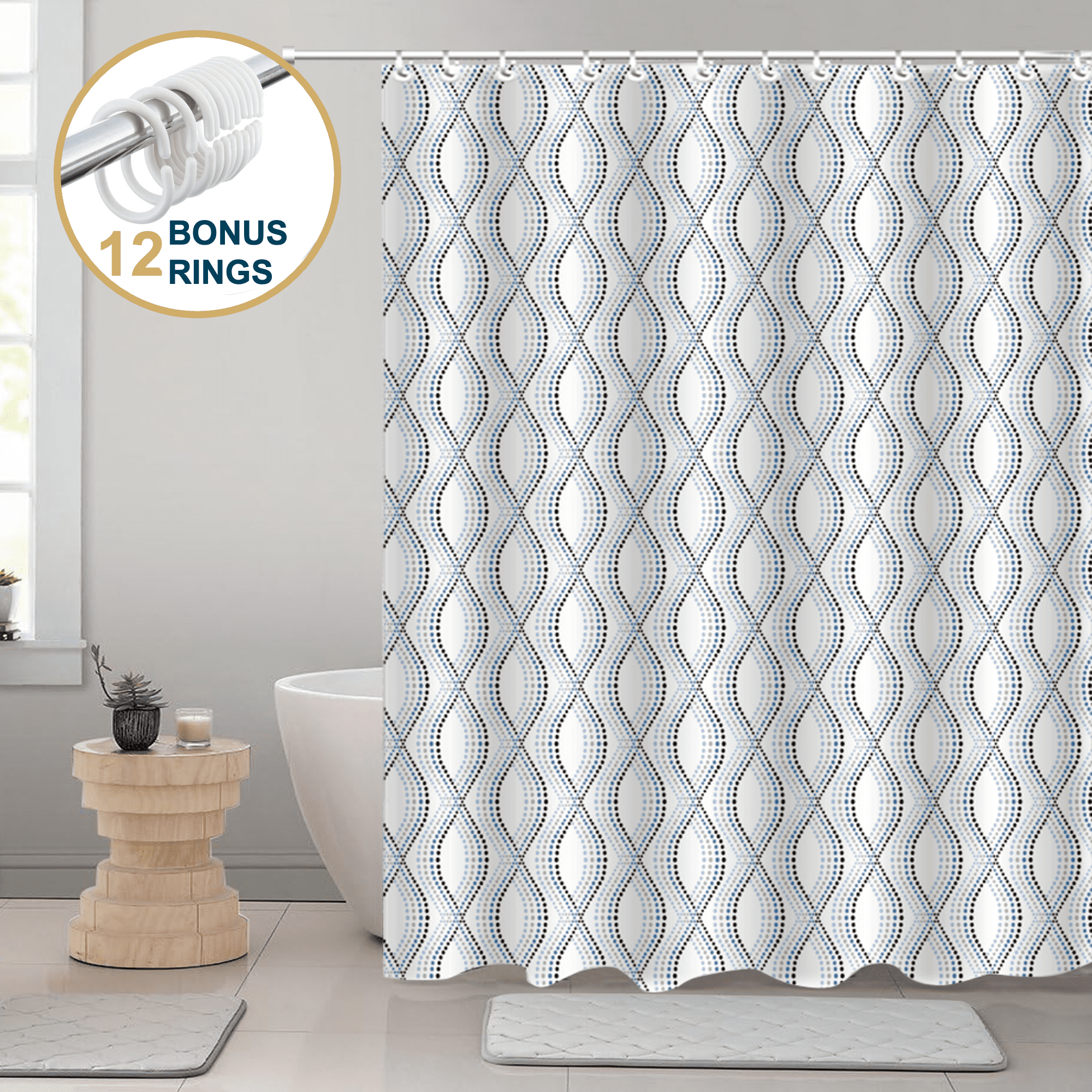 ComfiTime Shower Curtain with Hooks – Heavy-Duty Mold/Mildew-Resistant ...
