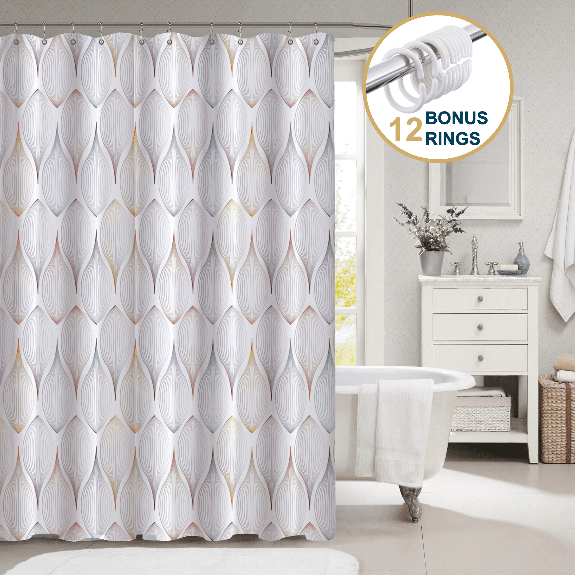 ComfiTime Shower Curtain with Hooks – Heavy-Duty Mold/Mildew-Resistant ...
