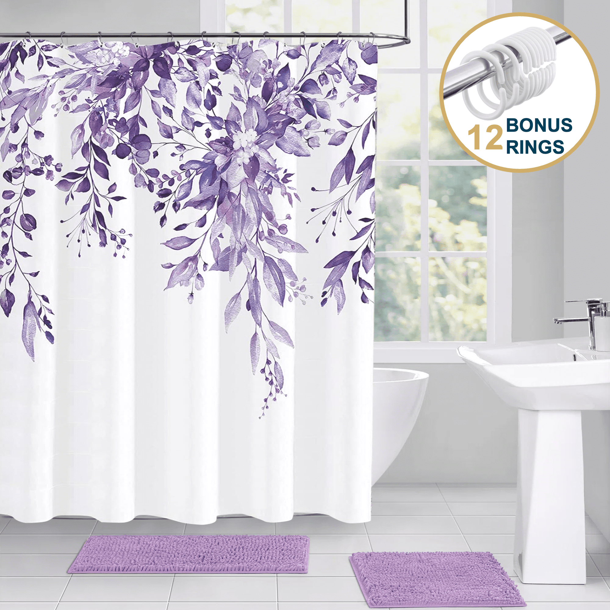 Comfitime Shower Curtain With Hooks Heavy Duty Mold Mildew Resistant