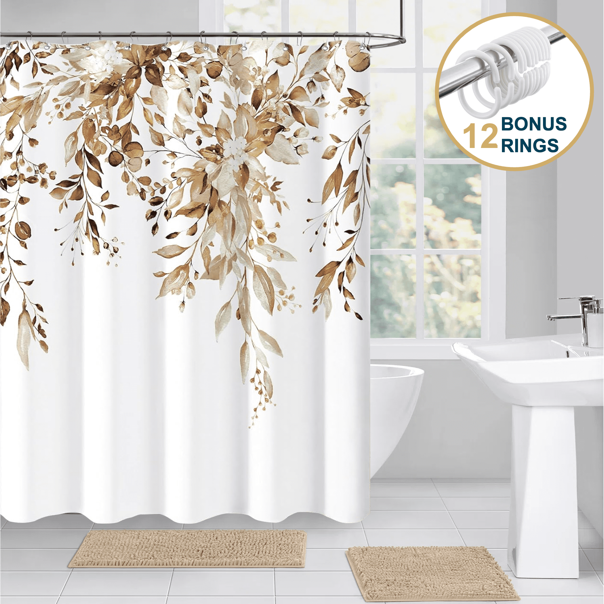Comfitime Shower Curtain With Hooks Heavy Duty Mold Mildew Resistant