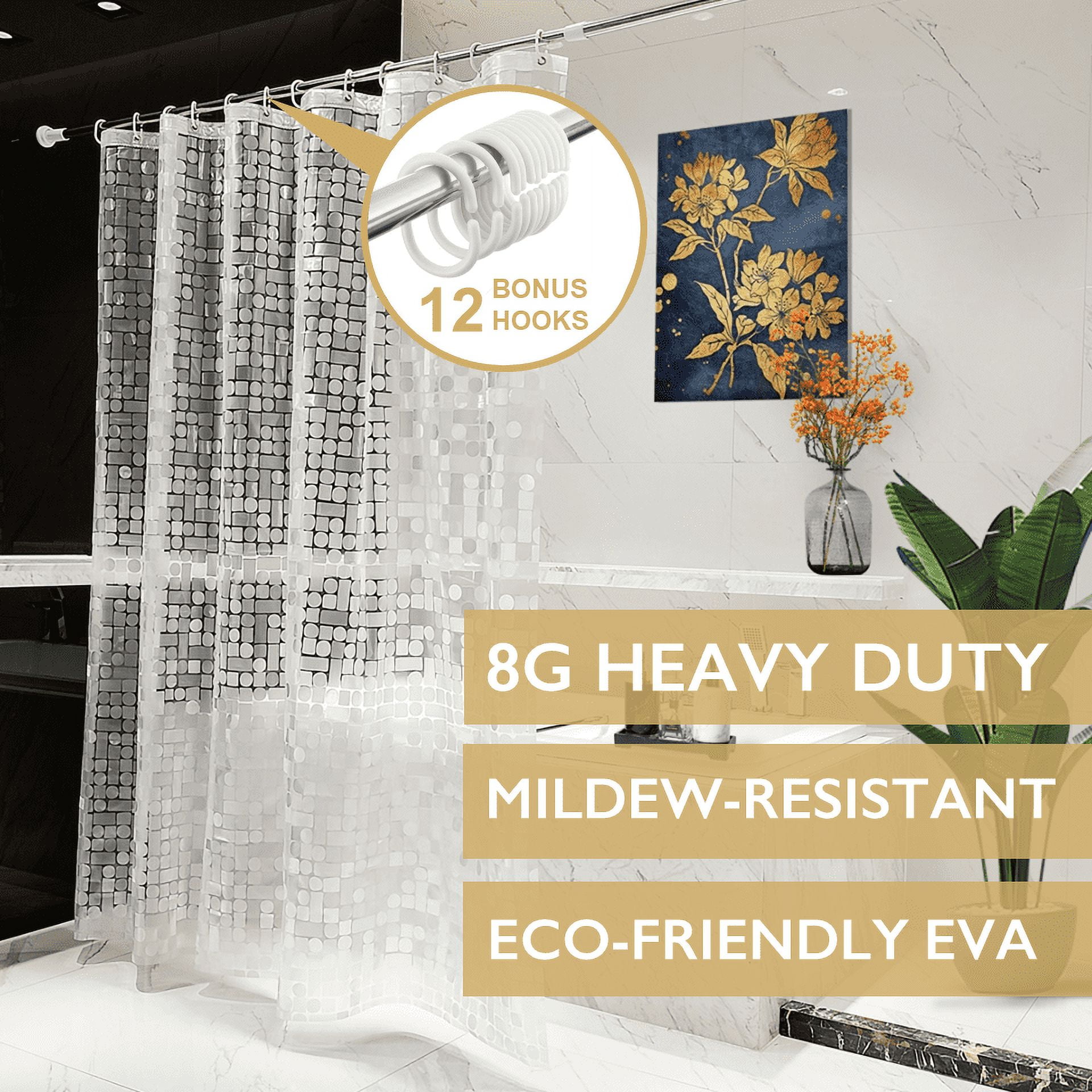 "ComfiTime Geometric Shower Curtain Liner | 100% BPA Free EVA, Mildew ...