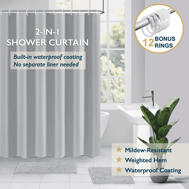 ComfiTime Shower Curtain/Liner with Hooks – 2-in-1 Mold/Mildew ...
