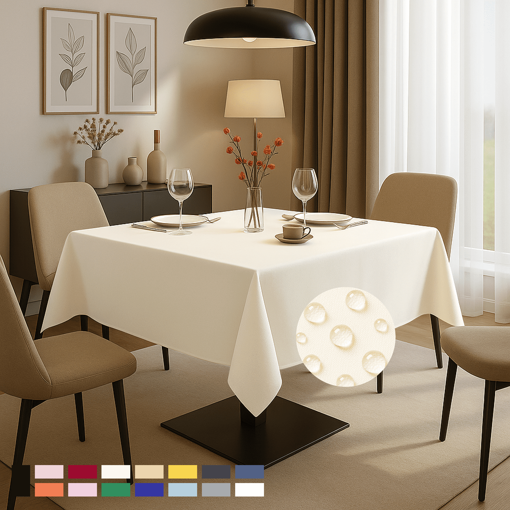 ComfiTime Tablecloth – 54 x 54 Durable Polyester Fabric Table Cover ...