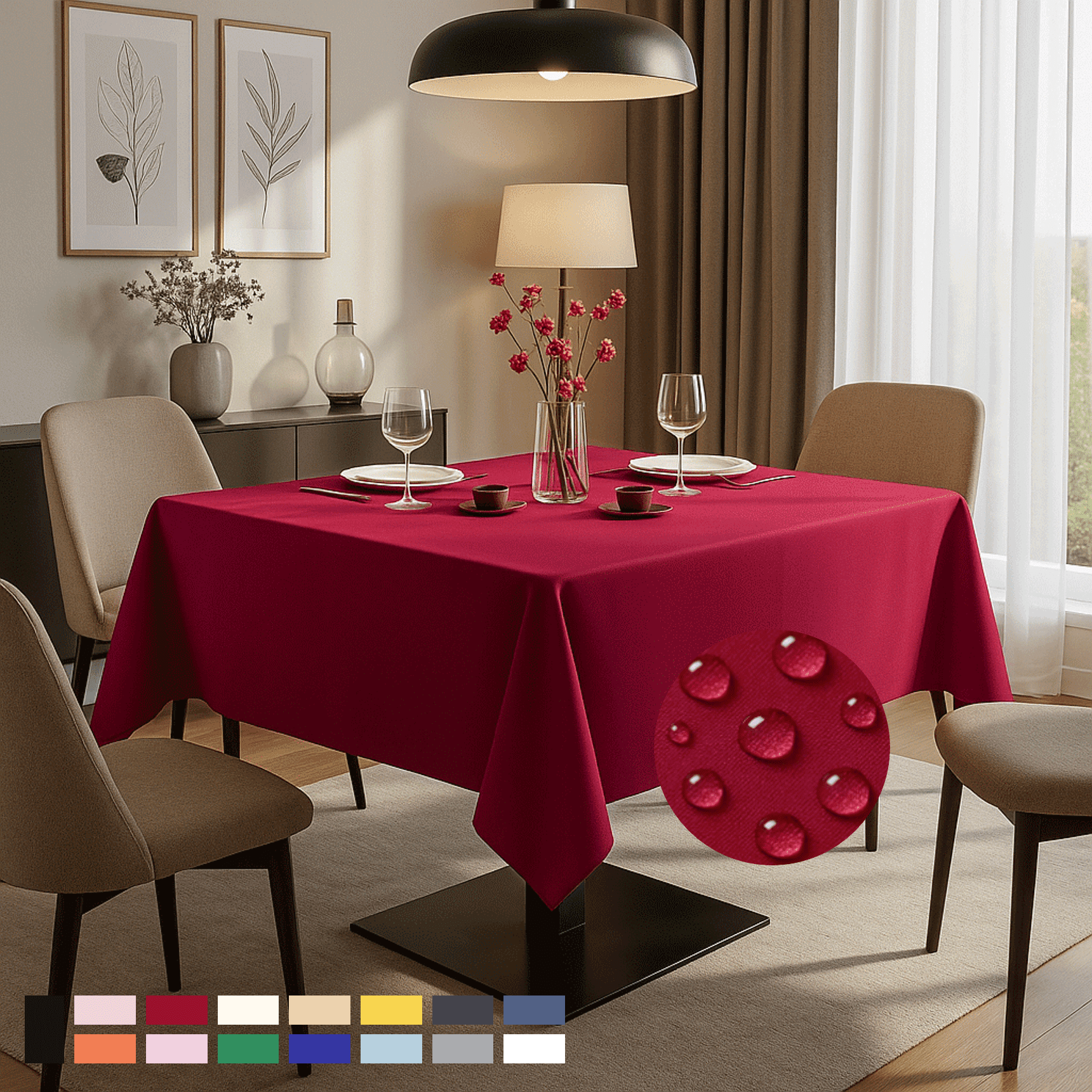 ComfiTime Tablecloth – 54 x 54 Durable Polyester Fabric Table Cover ...