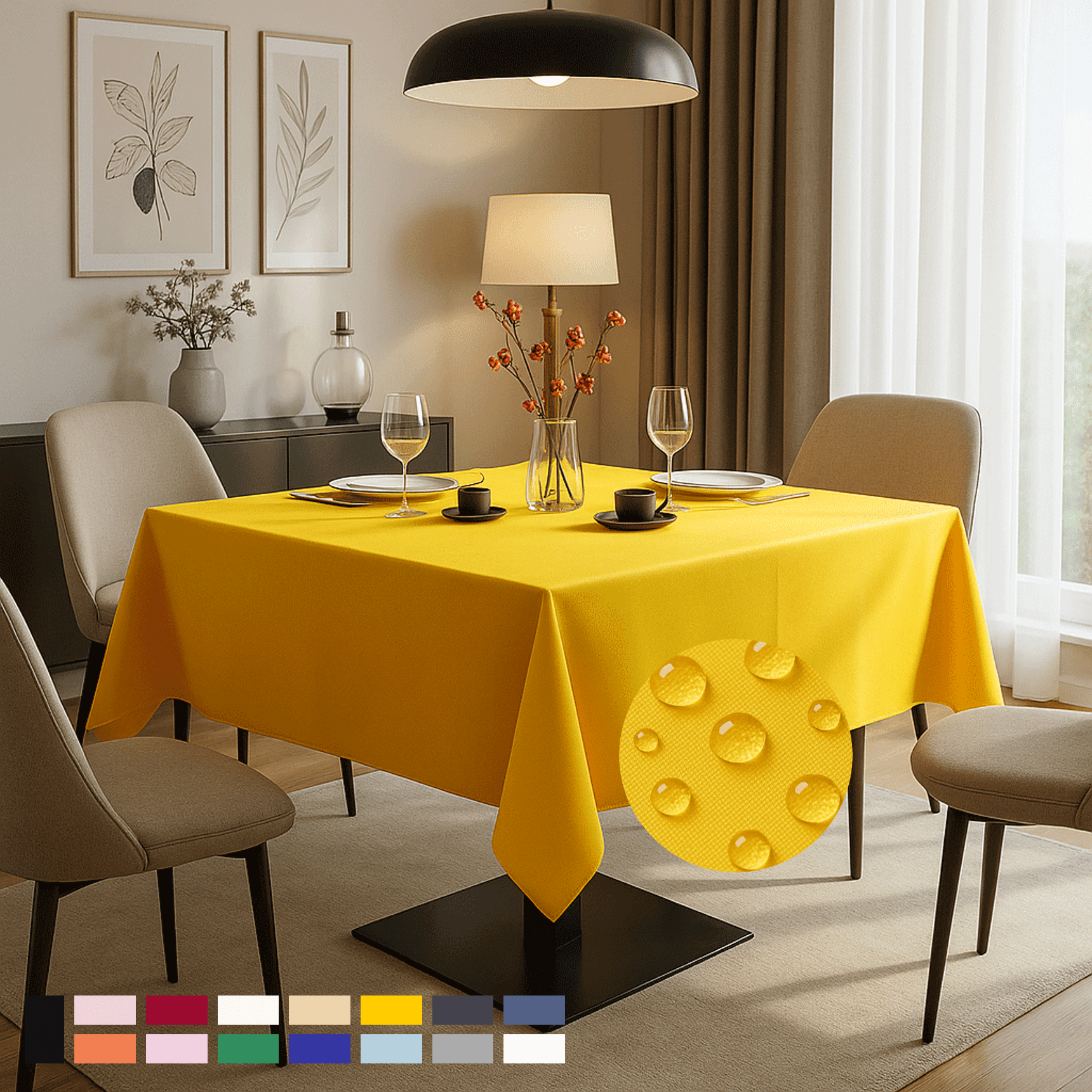 ComfiTime Tablecloth – 54 x 54 Durable Polyester Fabric Table Cover ...