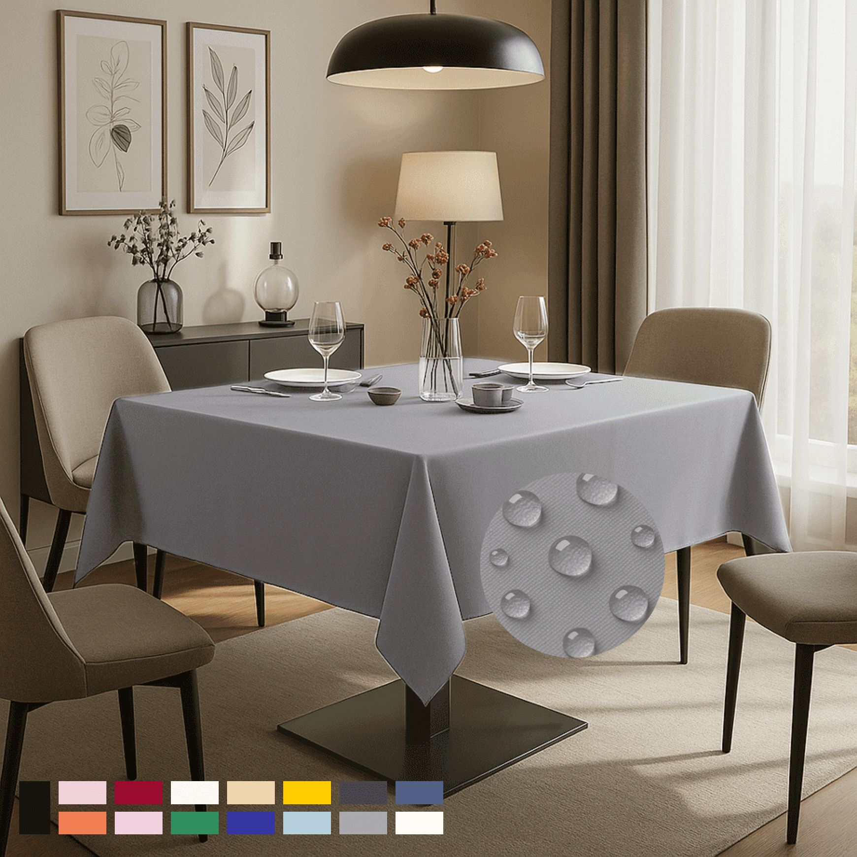 ComfiTime Tablecloth – 54 x 54 Durable Polyester Fabric Table Cover ...