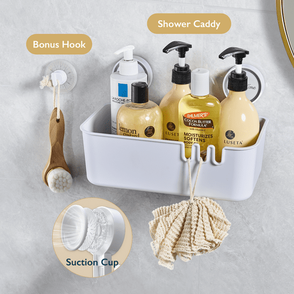 Bathroom Suction Cup Storage Box No-Drill, Removable Shower Basket ...