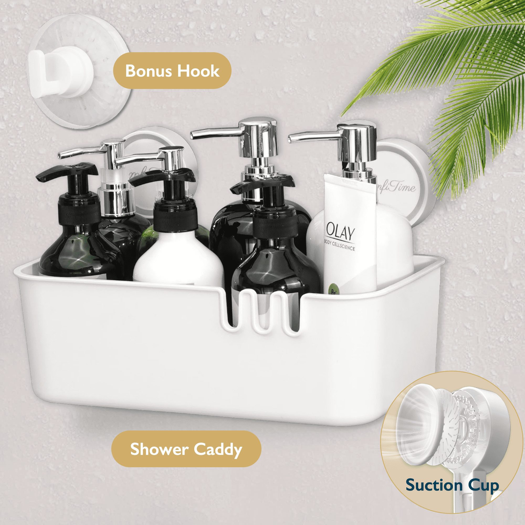 ComfiTime Suction Cup Shower Caddy – No-Drill, No-Adhesive, Durable ...