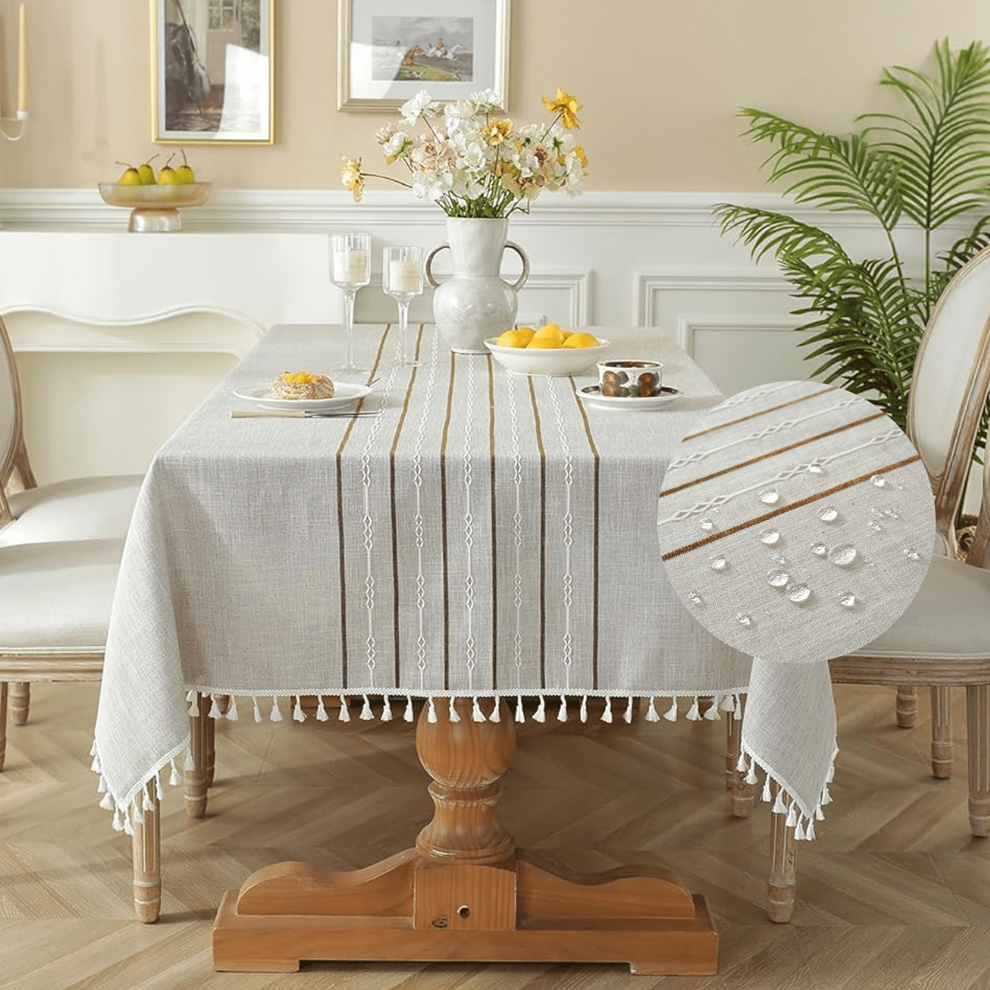 ComfiTime Fitted Table Cover 55x86 Faux Linen Burlap Water-Repellent ...