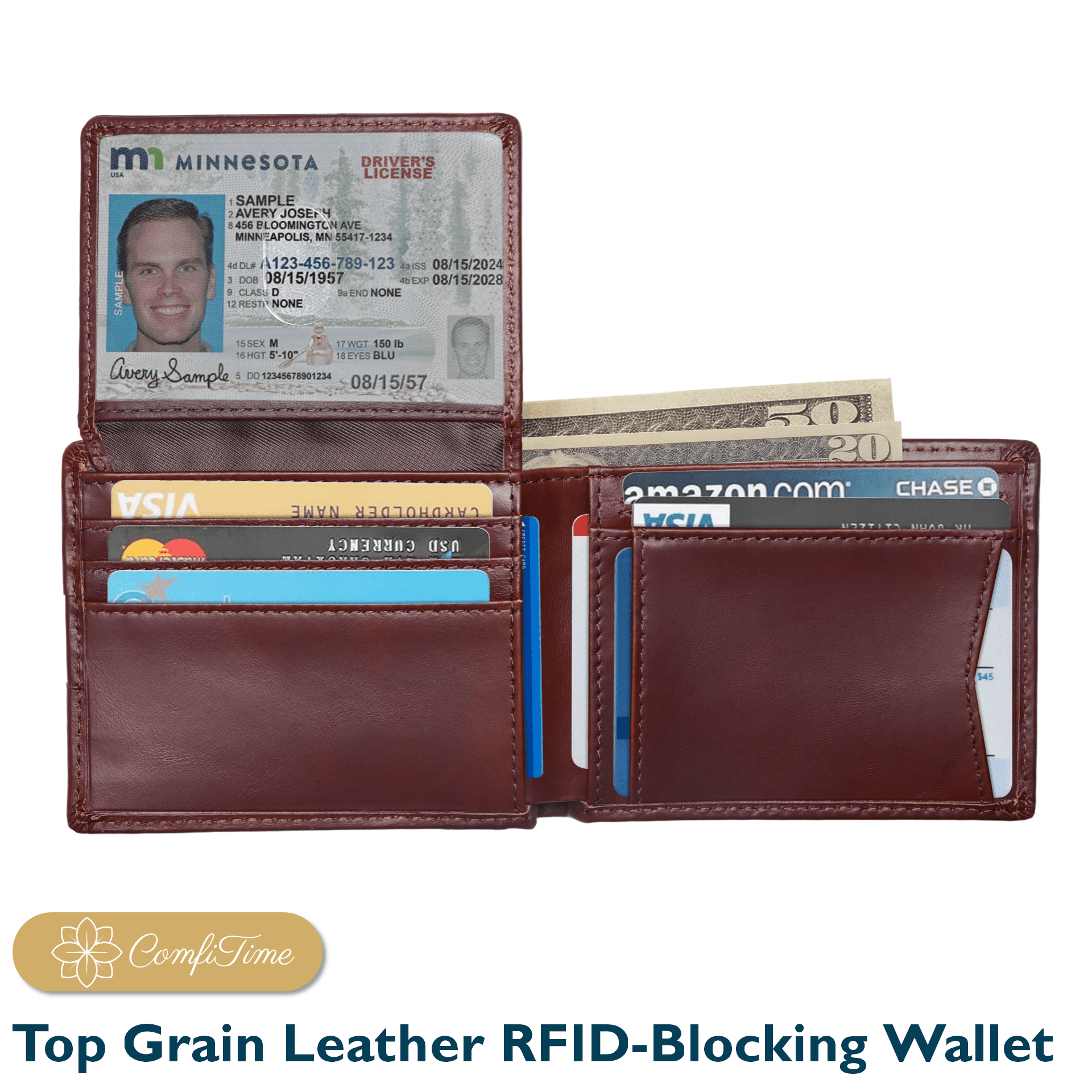 ComfiTime Top Grain Leather Wallets for Men & Women - RFID Bifold Men's ...
