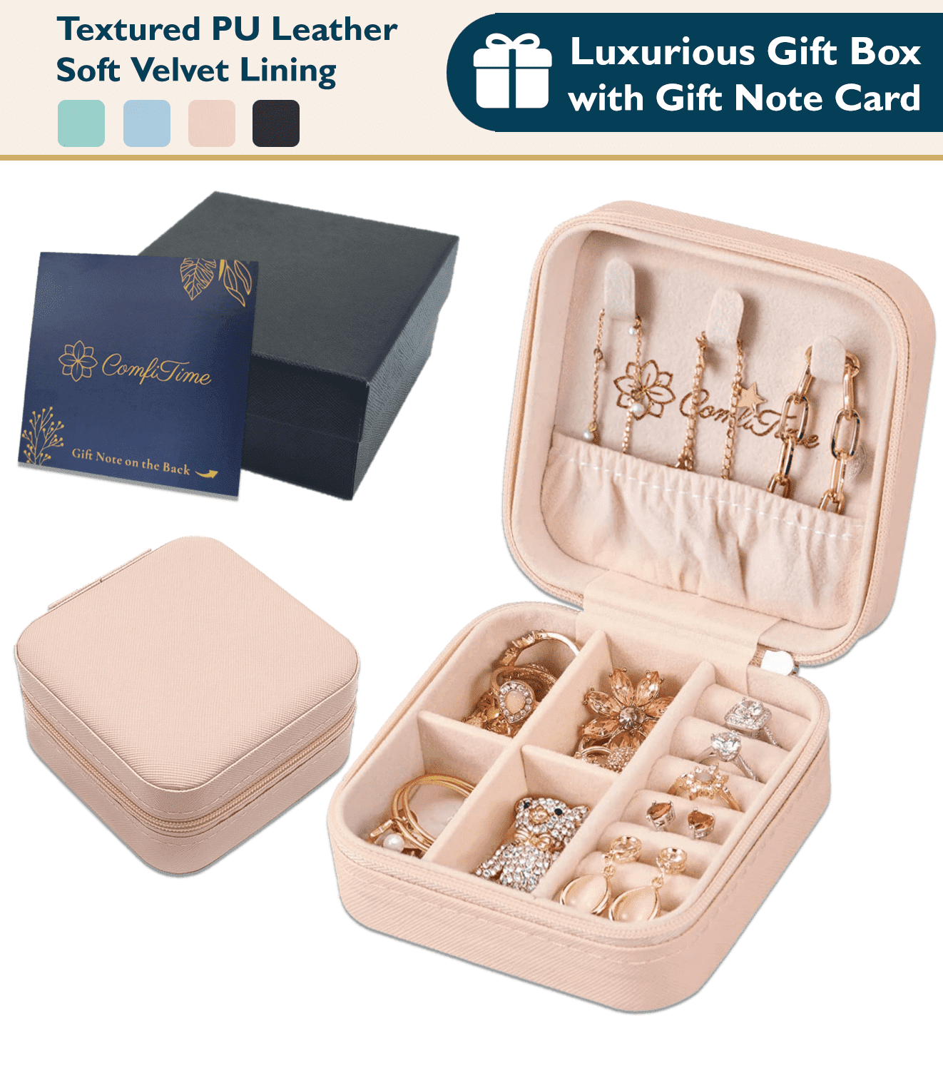 ComfiTime Travel Jewelry Case - Vegan Leather Organizer, Portable ...