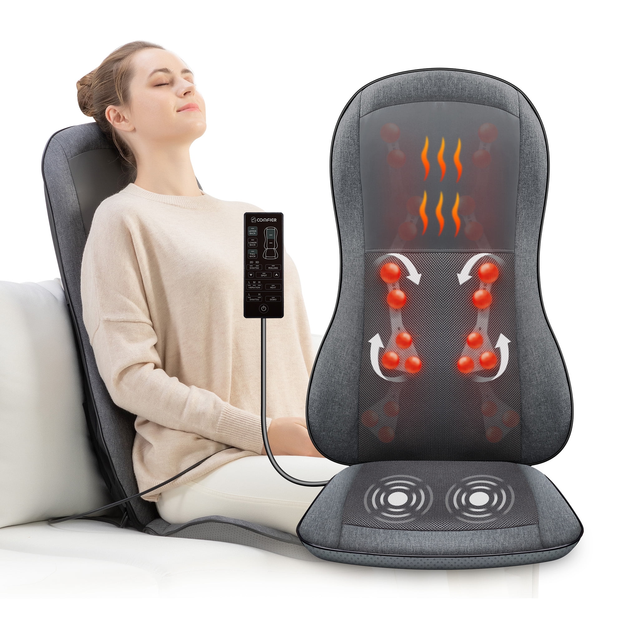 Comfier 5D Shiatsu Back Massager with Heat, Rolling Seat Cushion ...