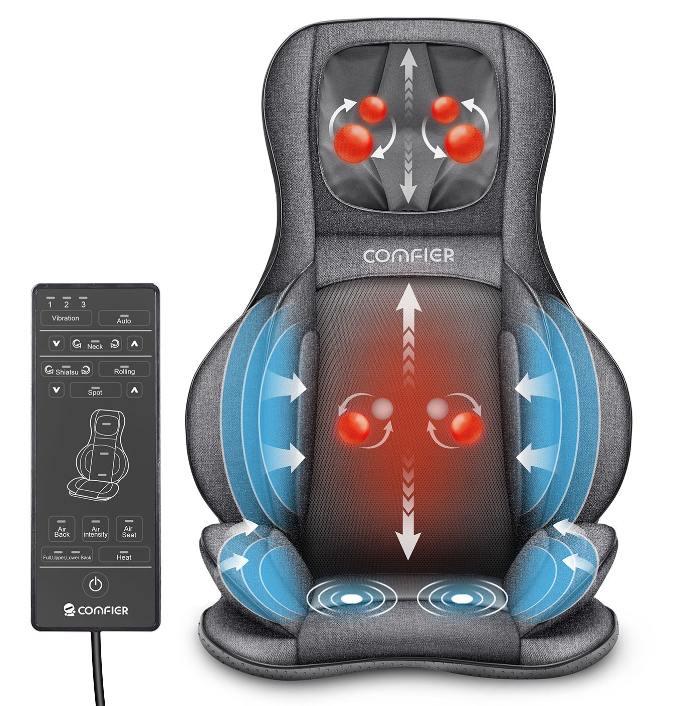 Shiatsu Back Massager with Heat, Kneading Full Back Massager with 9 ...