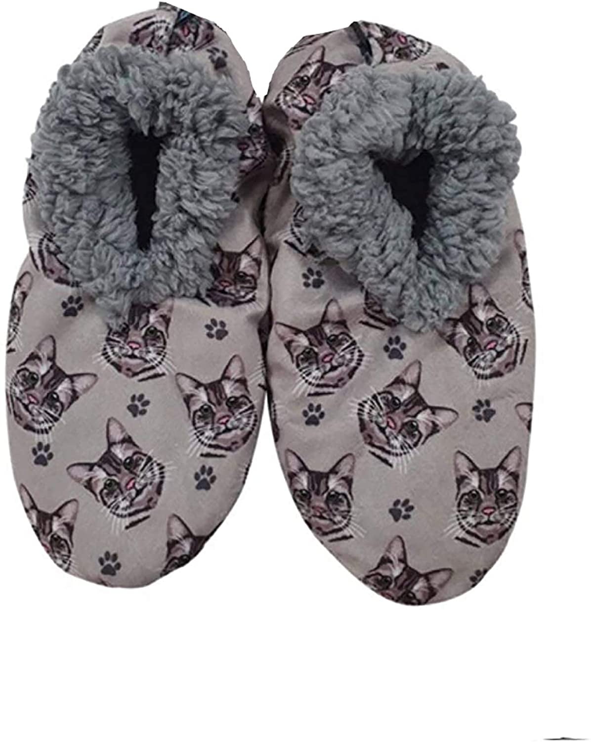 Comfies Super Soft Silver Tabby Slippers - Unisex - One Size Fits Most ...