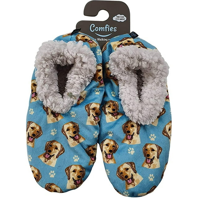 Comfies Womens Yellow Labrador Dog Slippers - Sherpa Lined Animal Print ...