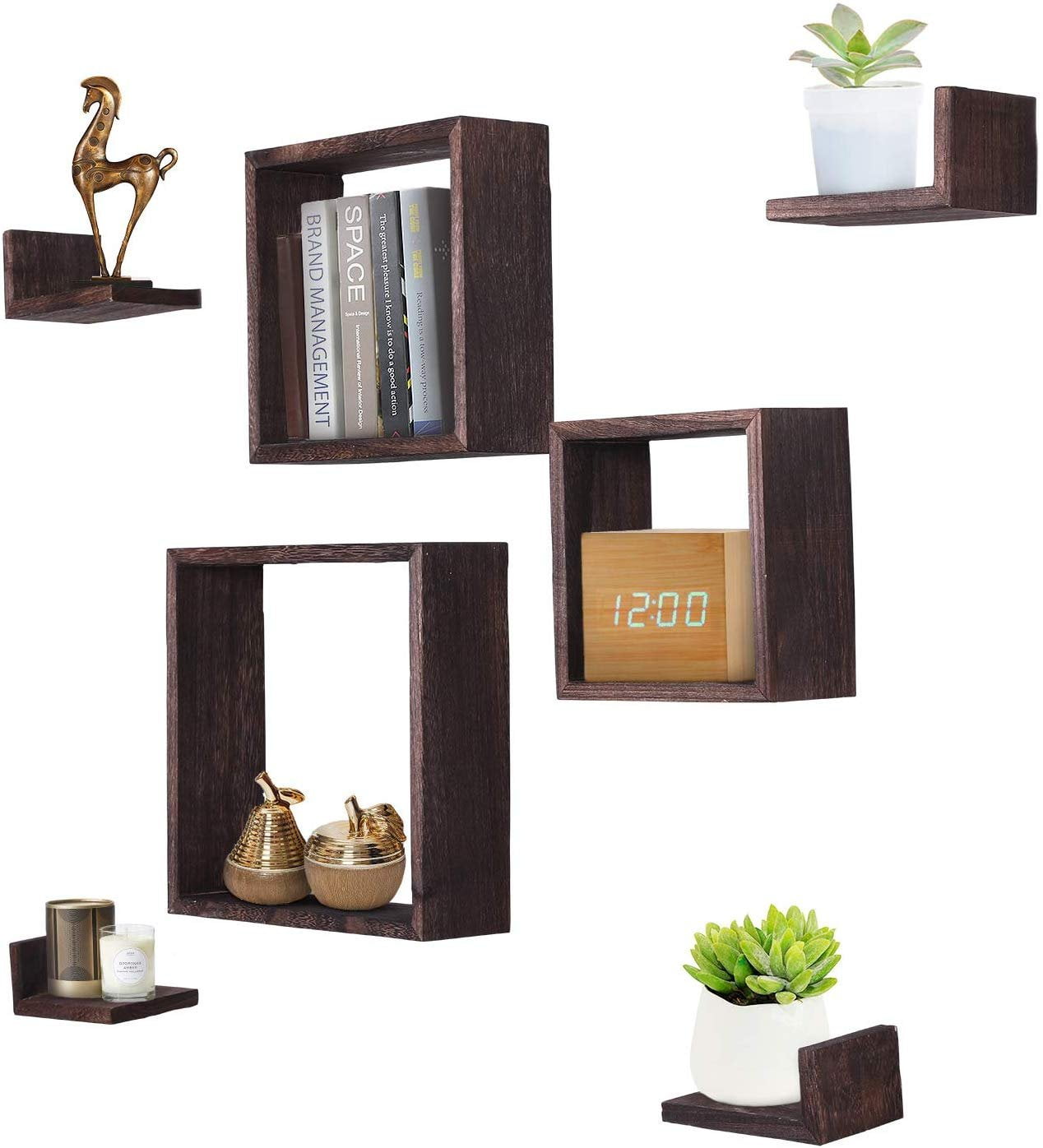 Comfify Rustic Wall Mounted Square Shaped Floating Shelves – Set of 7 ...
