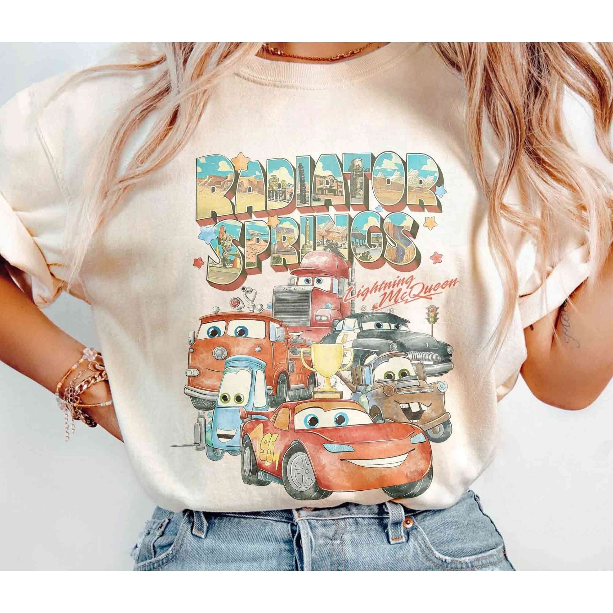 Comfors new Retro Radiator Springs Cars Movie Shirt| Lightning Mcqueen ...
