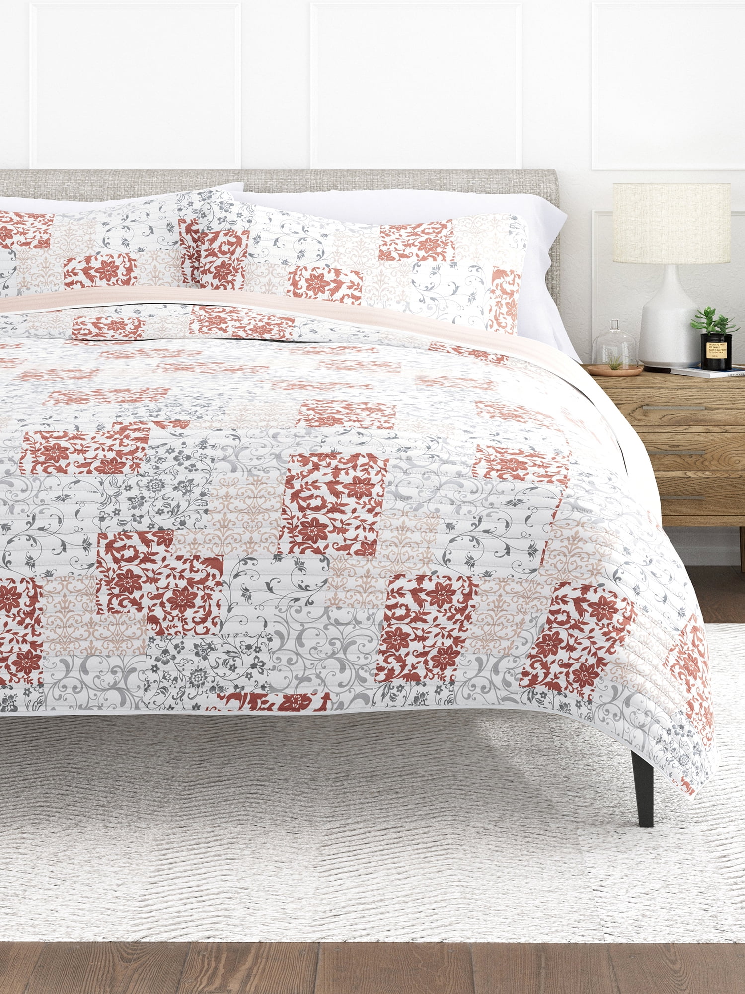 Comfort Canopy - 3 Piece Blush Reversible Patchwork Stitched Quilt ...