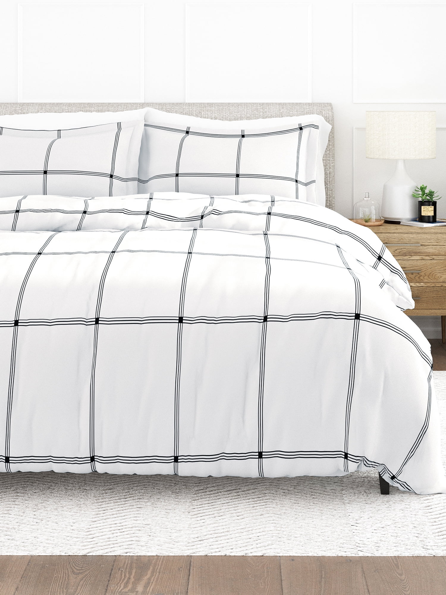 Comfort Canopy - 3 Piece Gray Grid Striped Patterned Duvet Cover Set ...