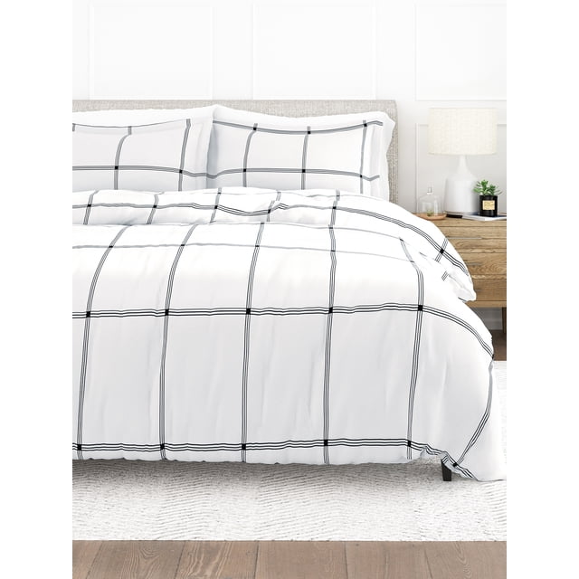 Comfort Canopy - 3 Piece Gray Grid Striped Patterned Duvet Cover Set ...