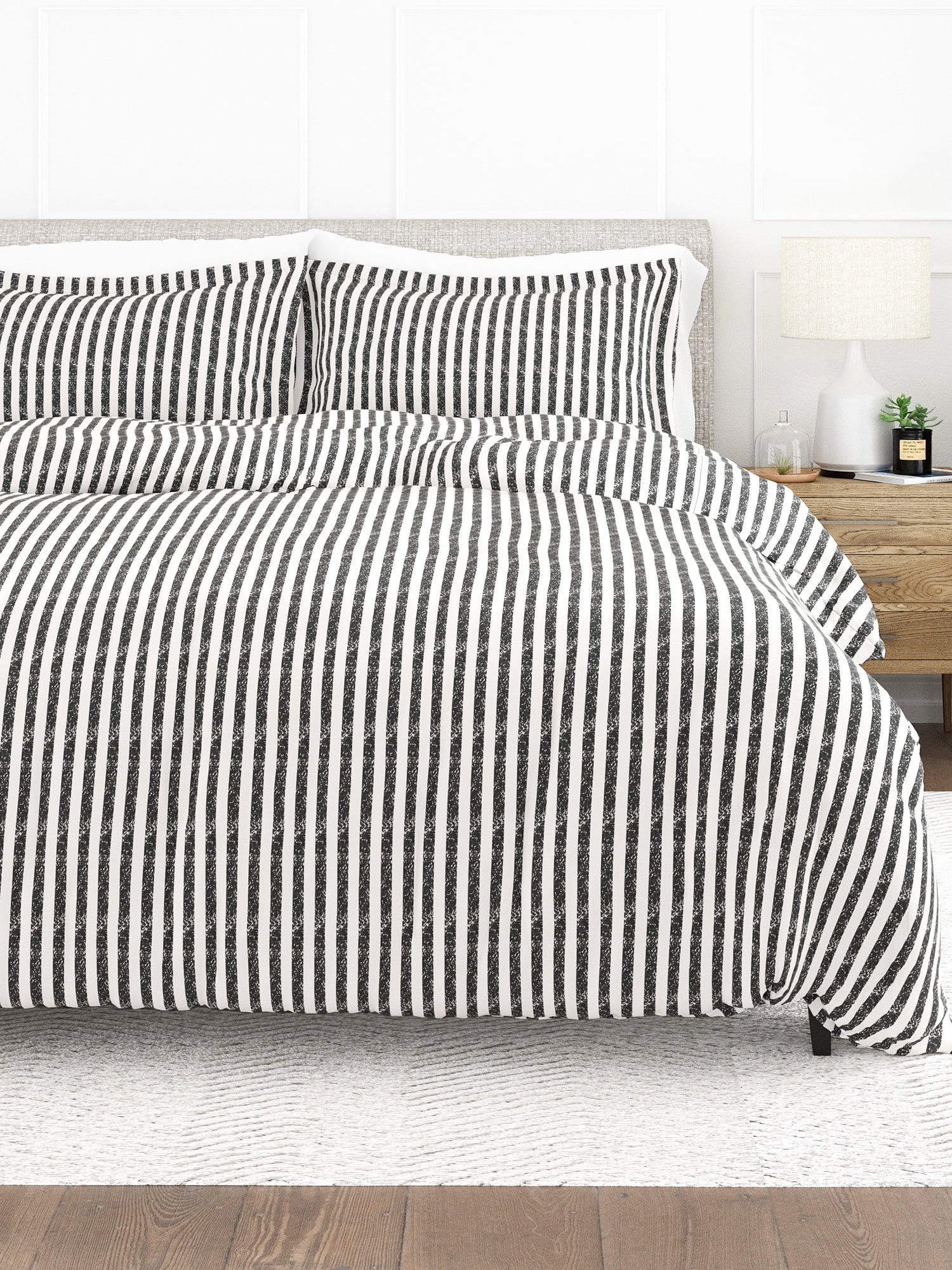 Comfort Canopy - Full Size 3 Piece Gray Puffed Rugged Striped Duvet ...