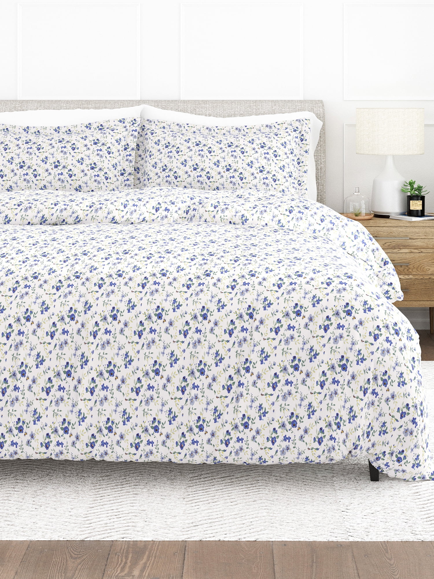 Comfort Canopy - 3 Piece Light Blue Farmhouse Blossoms Pattern Duvet ...