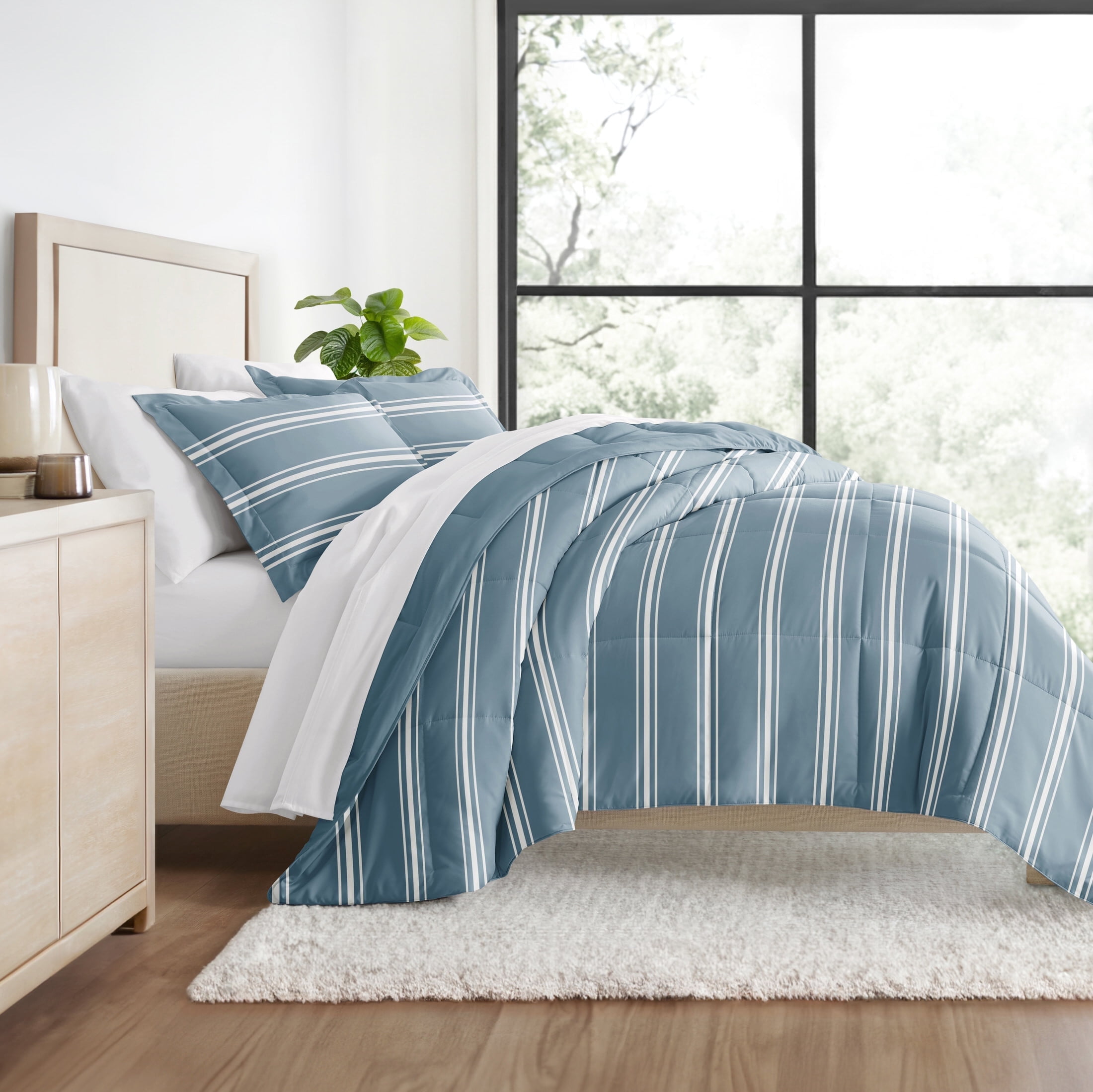 Comfort Canopy - 3 Piece Light Blue Microfiber Stripe Down-Alternative ...