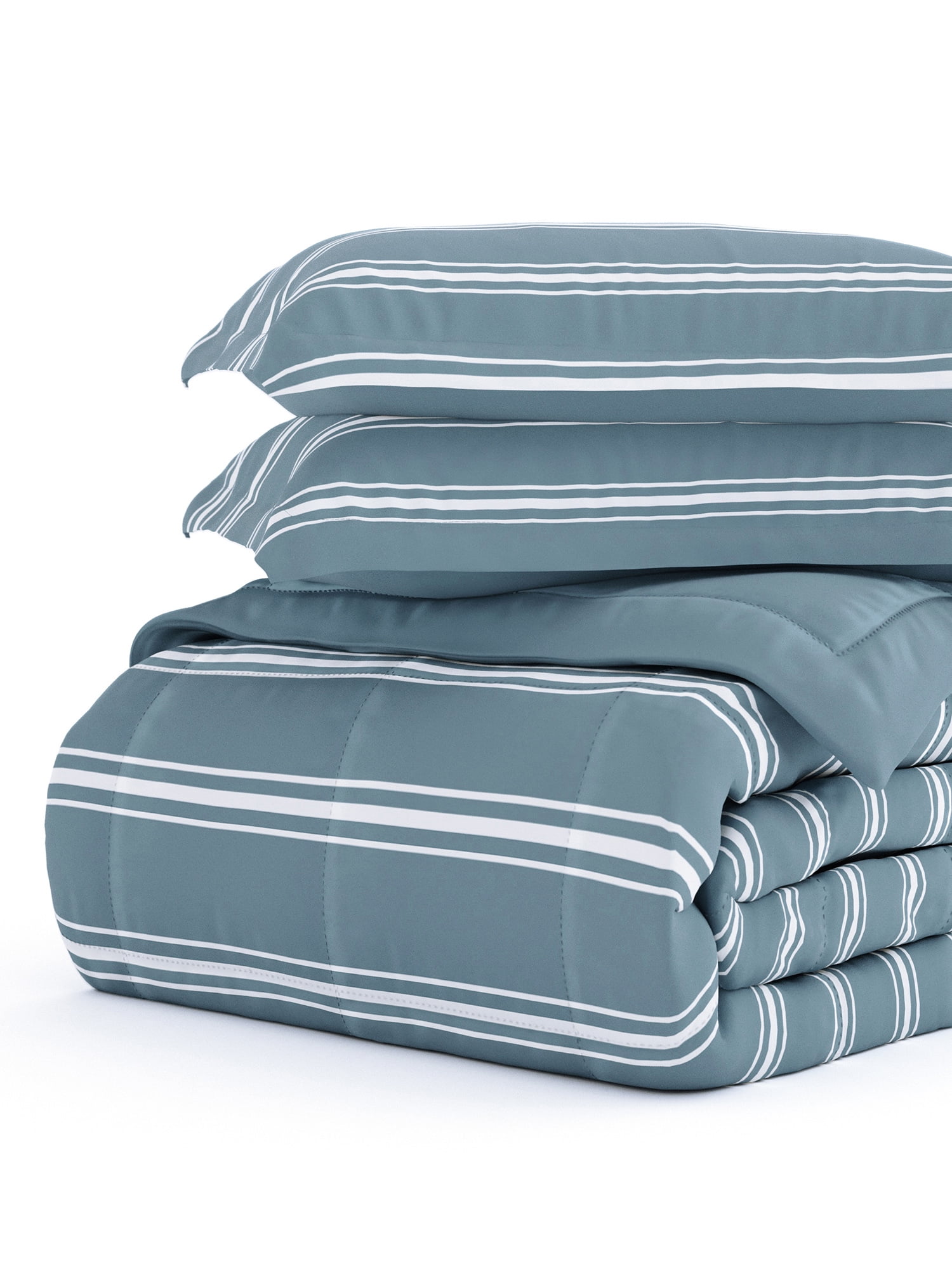 Comfort Canopy - 3 Piece Light Blue Microfiber Stripe Down-Alternative ...