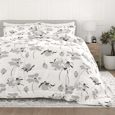 Comfort Canopy - 3 Piece Gray Farmhouse Edgy Flowers Patterned Duvet ...