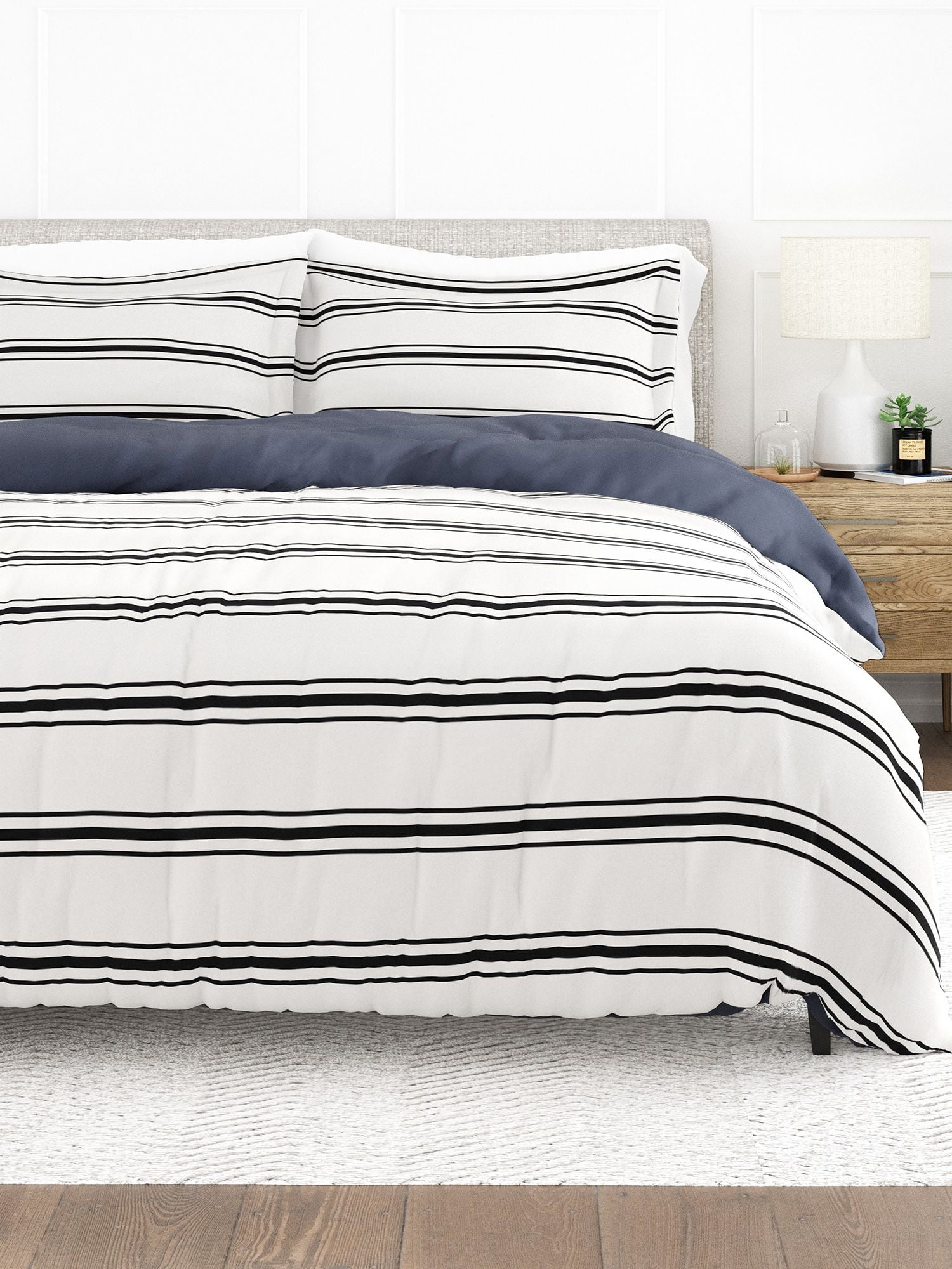 Comfort Canopy - 3 Piece Navy Desert Stripe Microfiber Duvet Cover Set ...