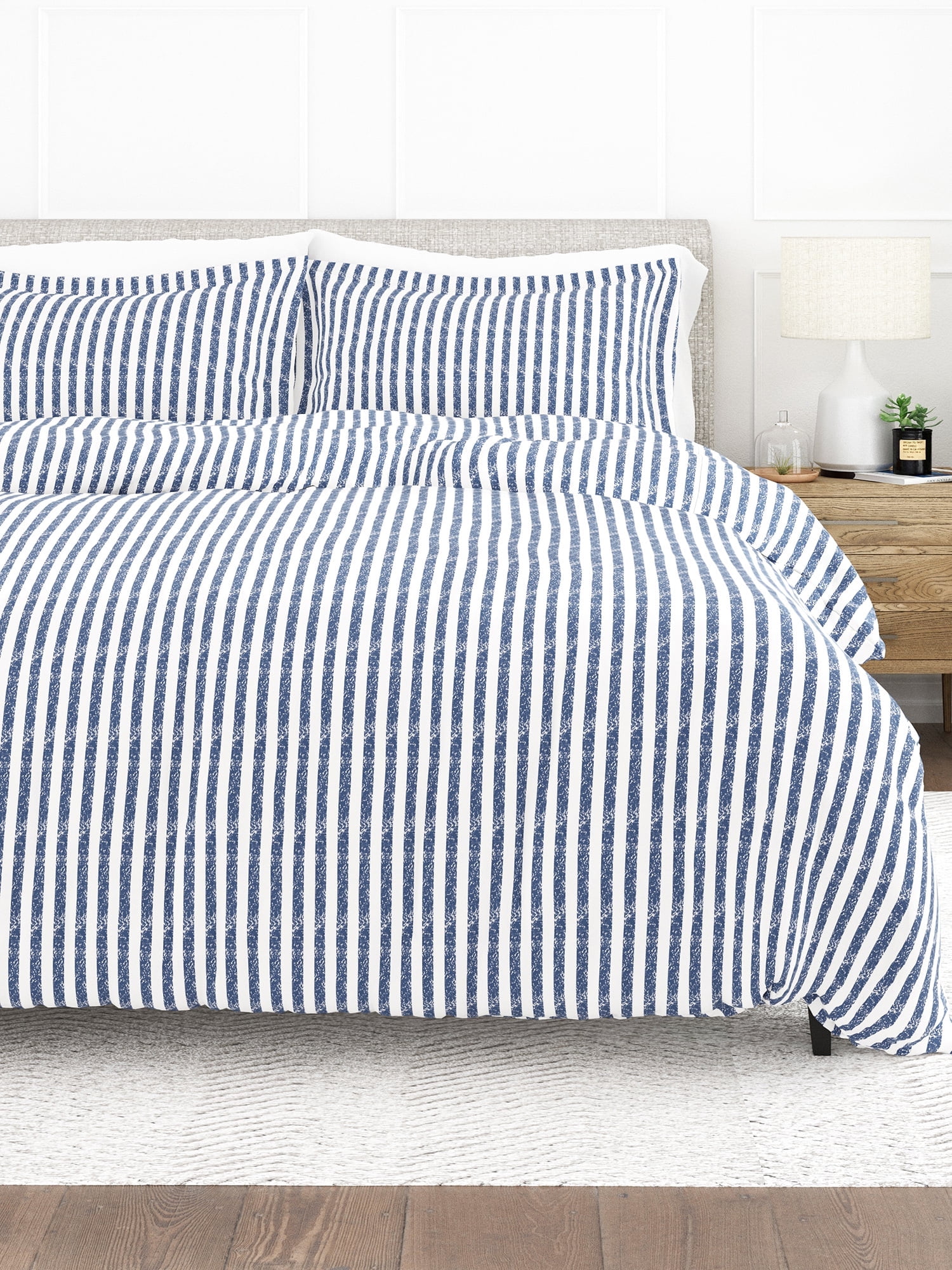 Comfort Canopy - 3 Piece Navy Puffed Rugged Striped Duvet Cover Set ...