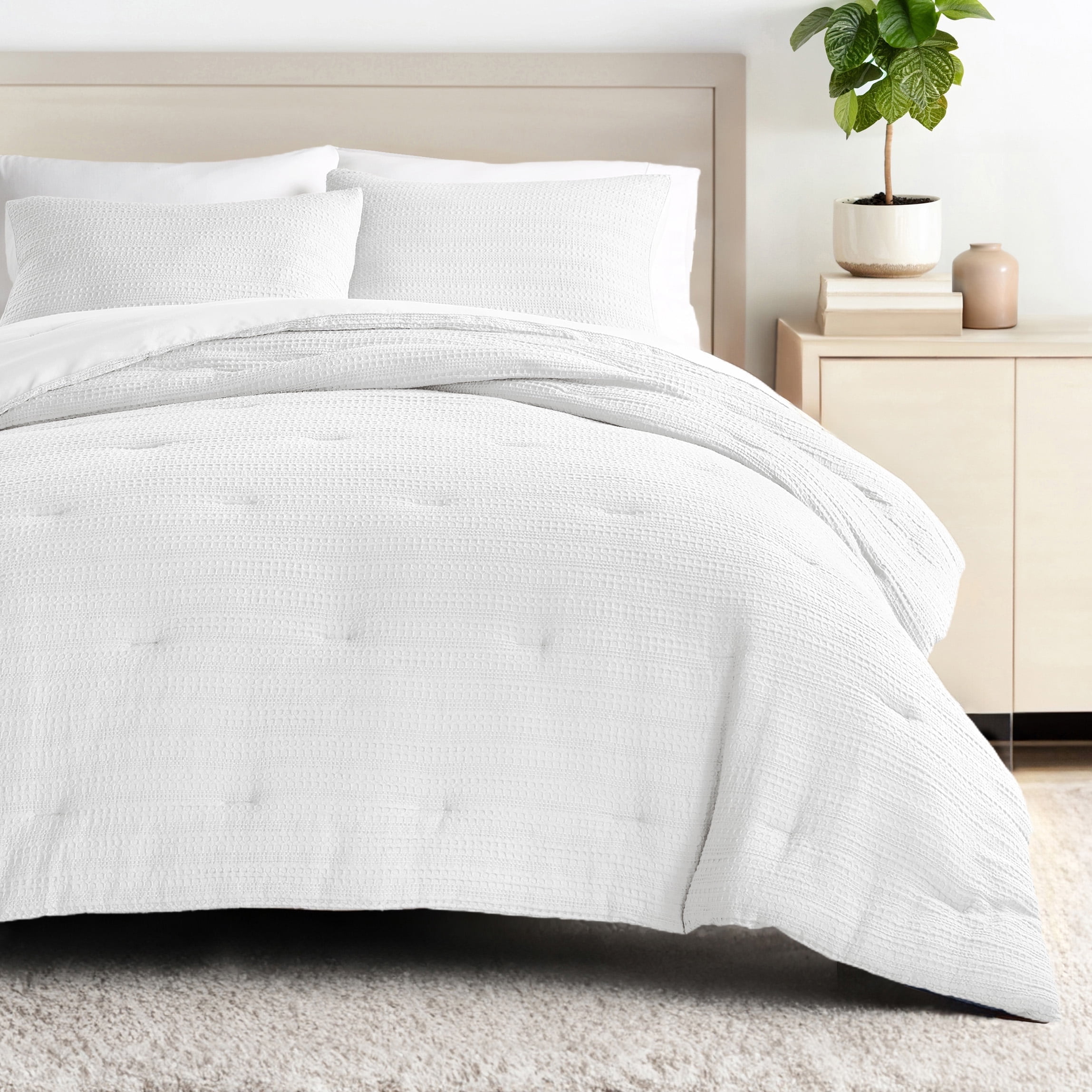 Comfort Canopy Soft Oversized White Waffle Textured 3 Piece Comforter ...