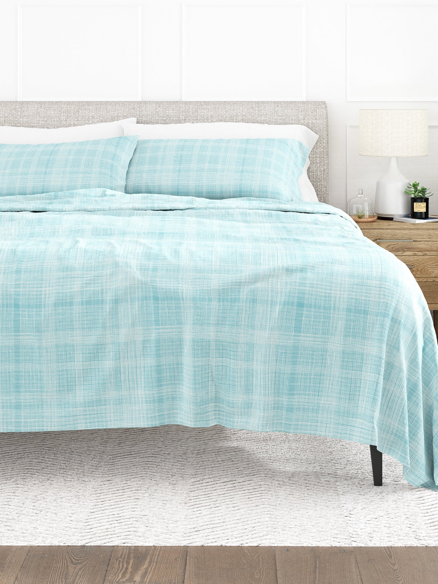 Comfort Canopy - 4 Piece Aqua Thatch Patterned Microfiber Bed Sheets ...