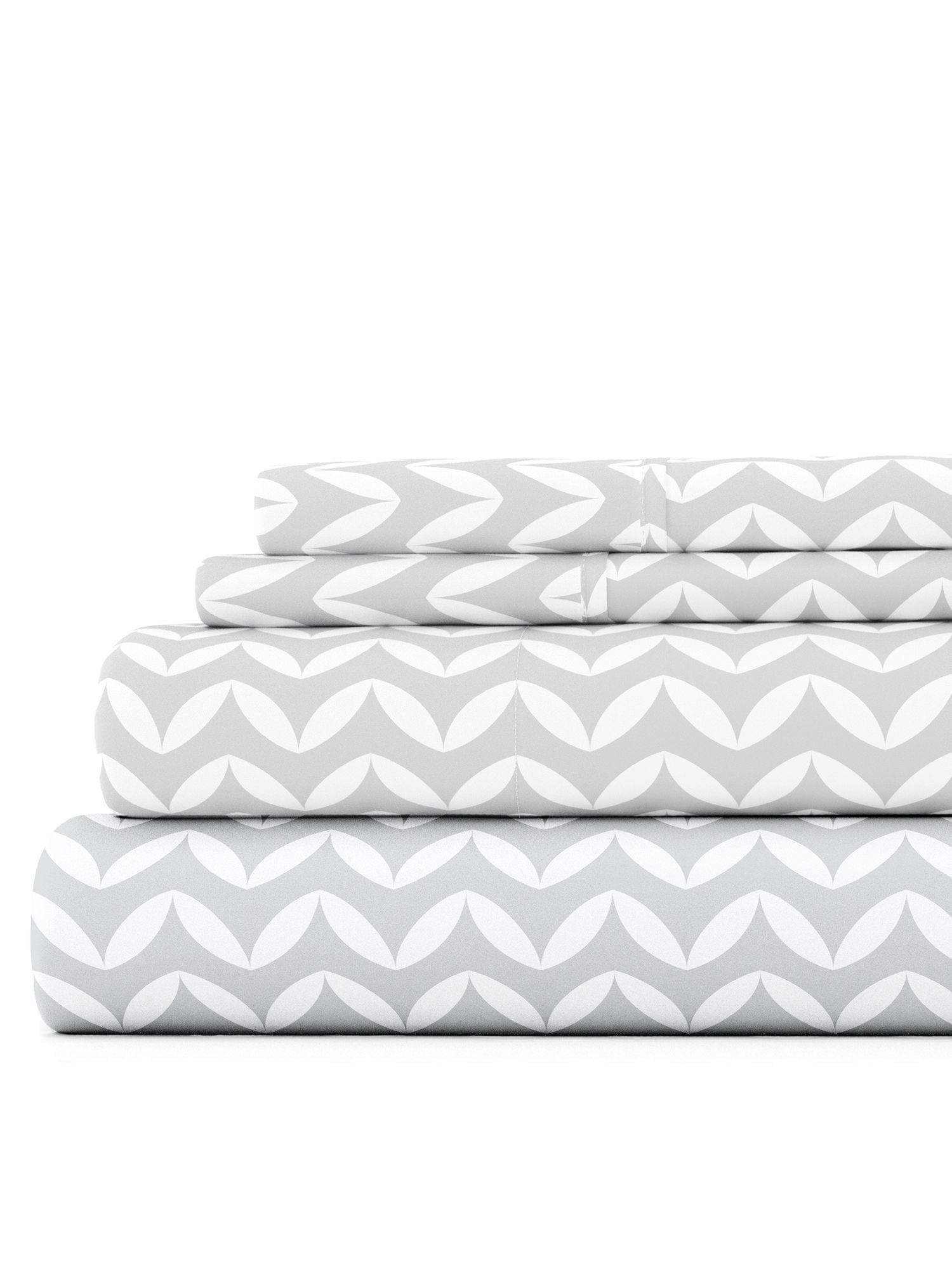 4-Piece Gray Chevron Printed Bed Sheets Set for Full Size Bedding by ...