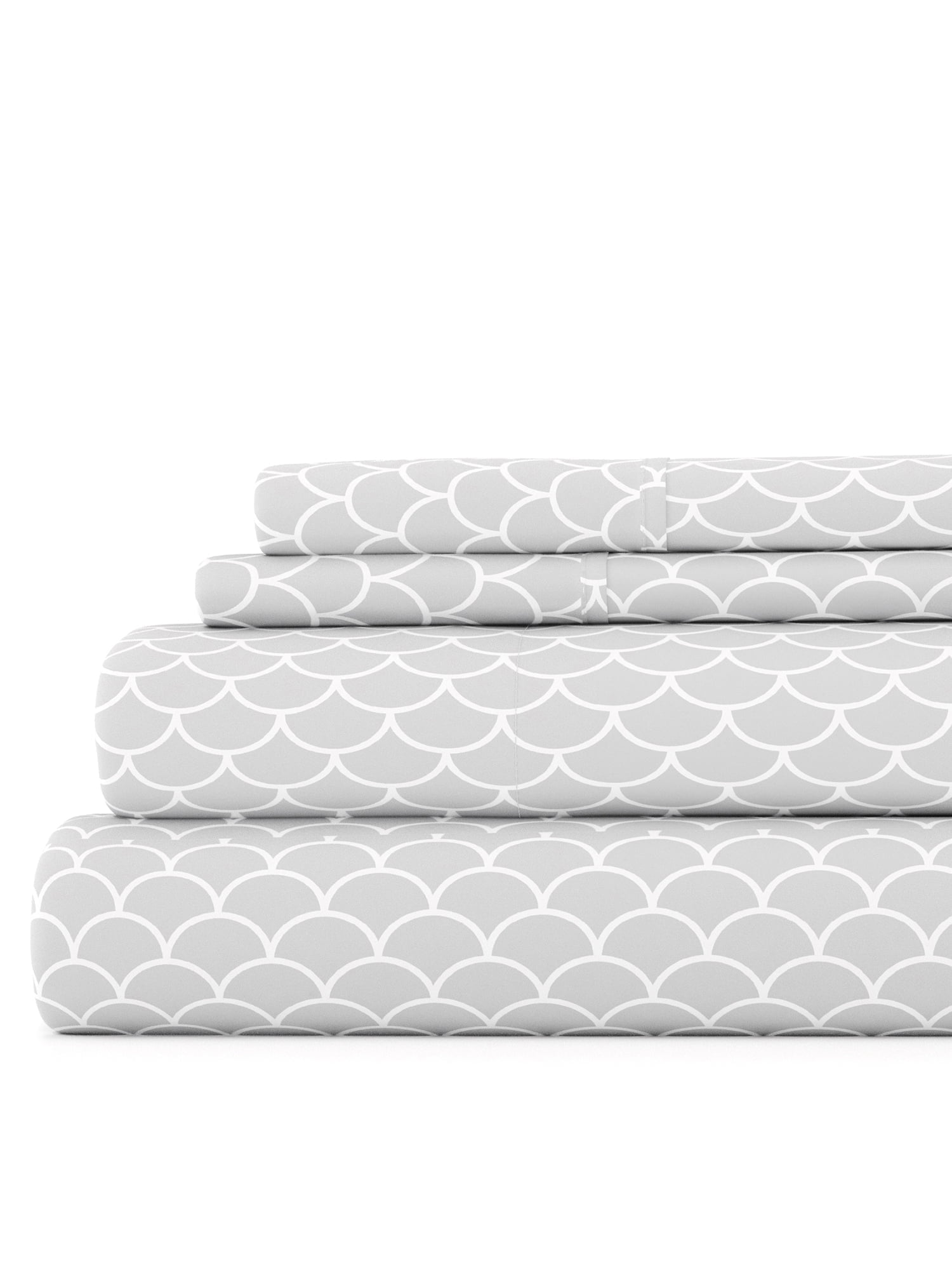4-Piece Gray Microfiber Bed Sheets Set in Scallop Pattern for Full Size ...