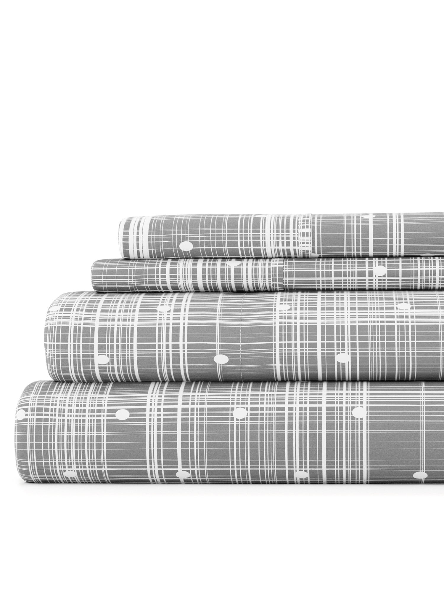Comfort Canopy - 4 Piece Gray Polka Dot Patterned Bed Sheets for King ...