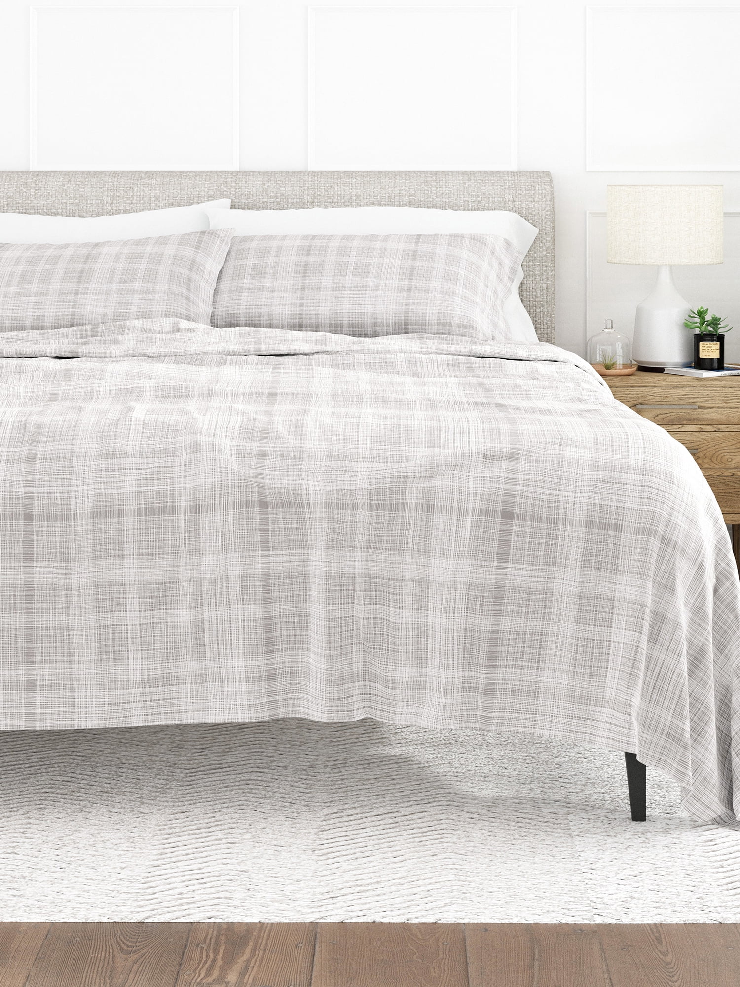 Comfort Canopy - 4 Piece Gray Thatch Patterned Microfiber Bed Sheets ...