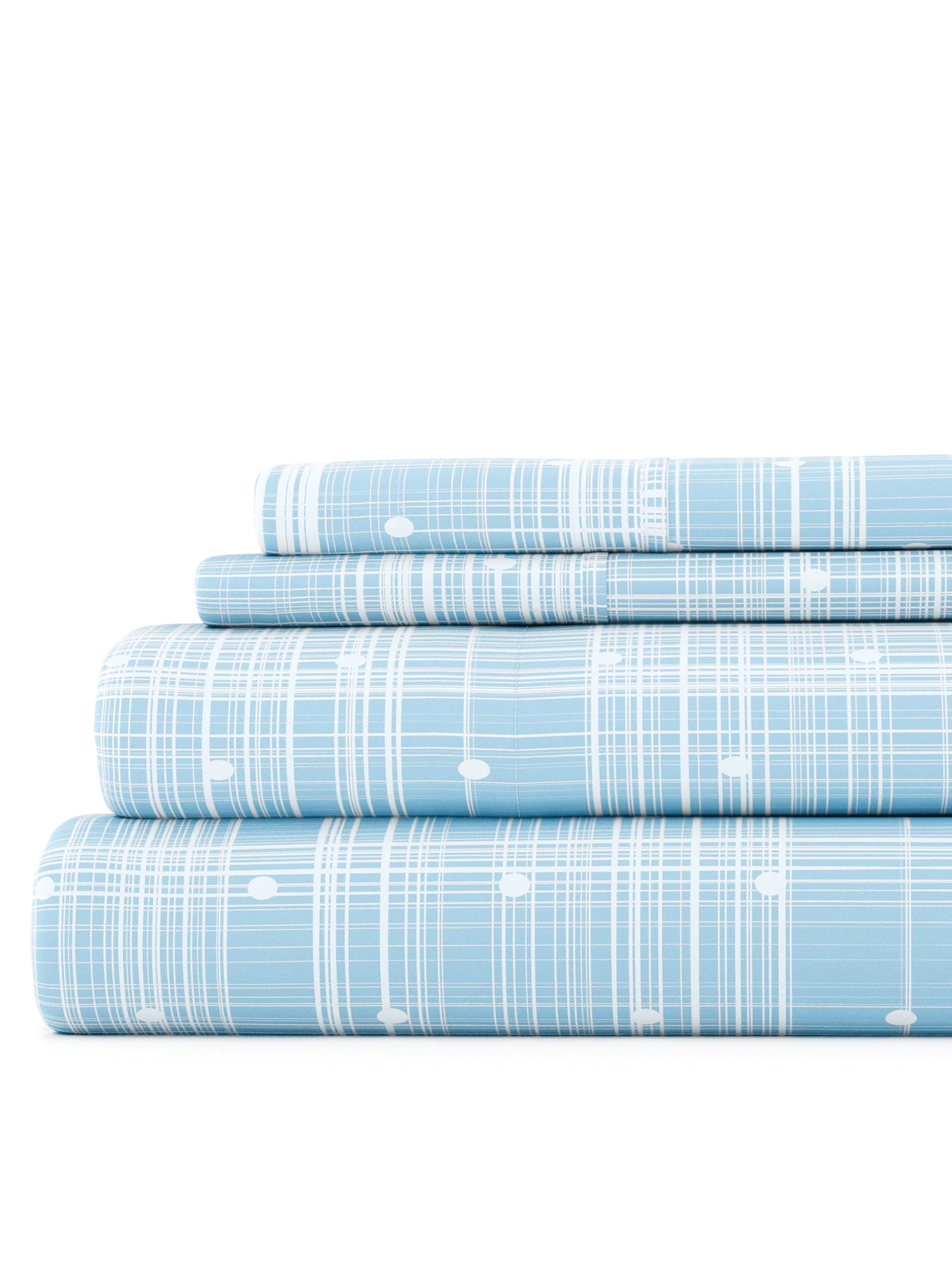 Comfort Canopy - 4 Piece Light Blue Polka Dot Patterned Bed Sheets for ...