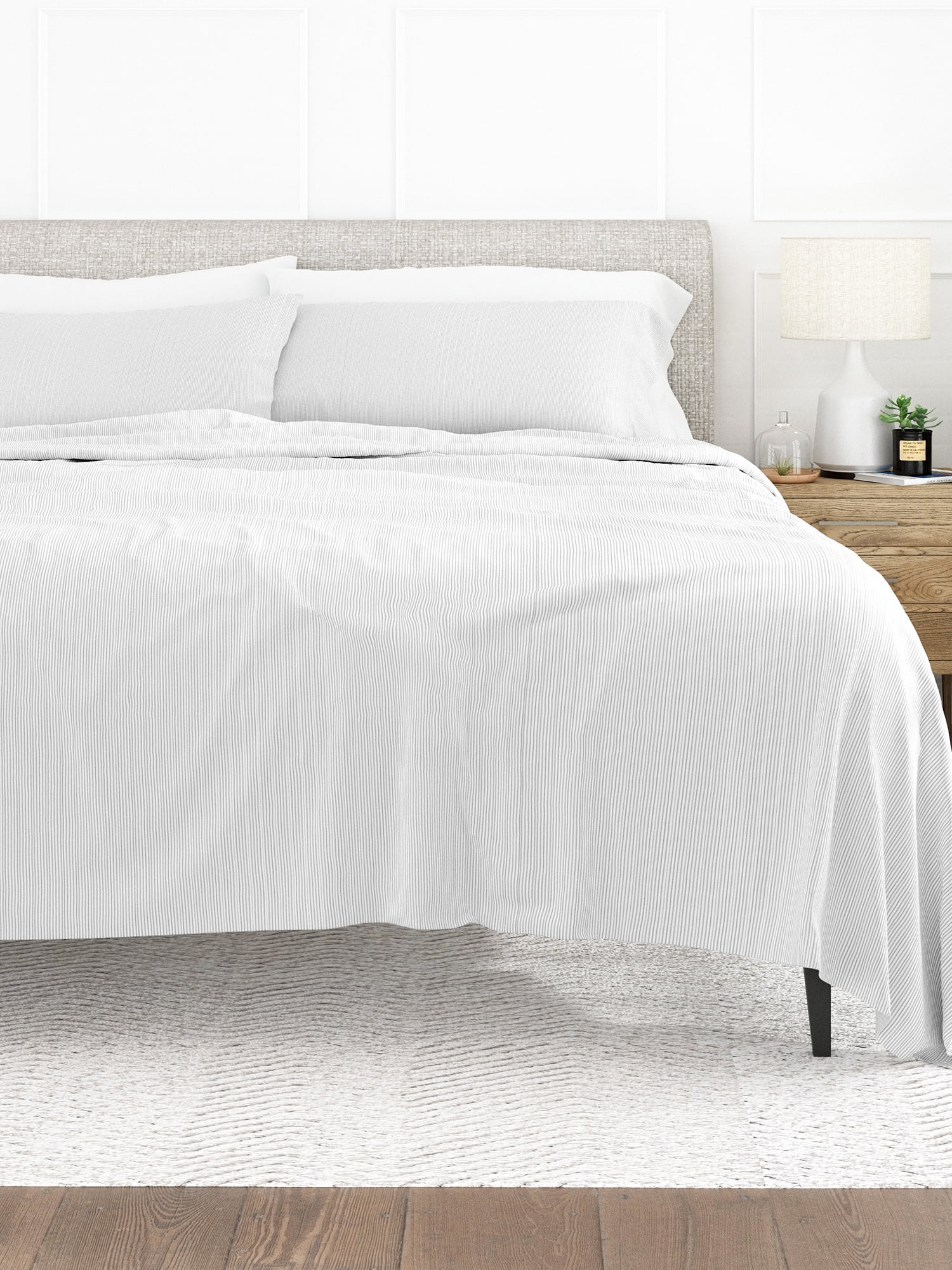 Comfort Canopy - 4 Piece Light Gray Pinstriped Microfiber Bed Sheets ...