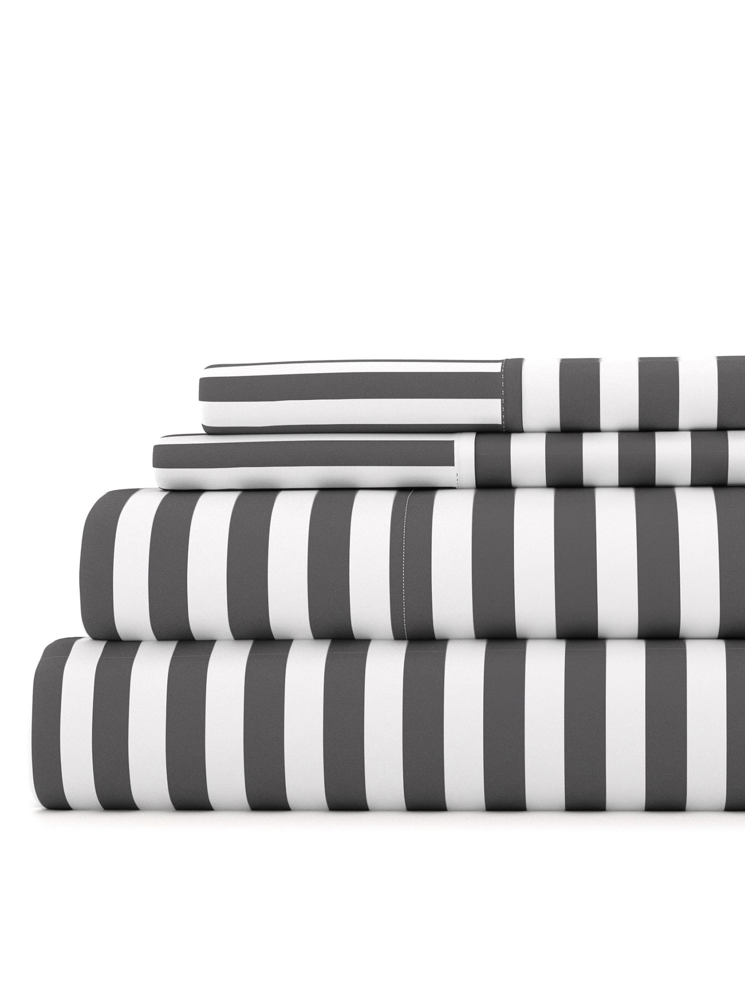 Comfort Canopy - 4 Piece Light Gray Thick Striped Microfiber Bed Sheets ...