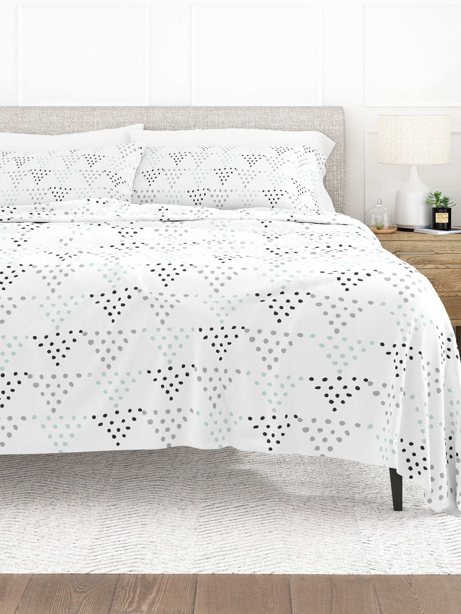 Comfort Canopy - 4 Piece Light Gray Trio Patterned Bed Sheets for King ...