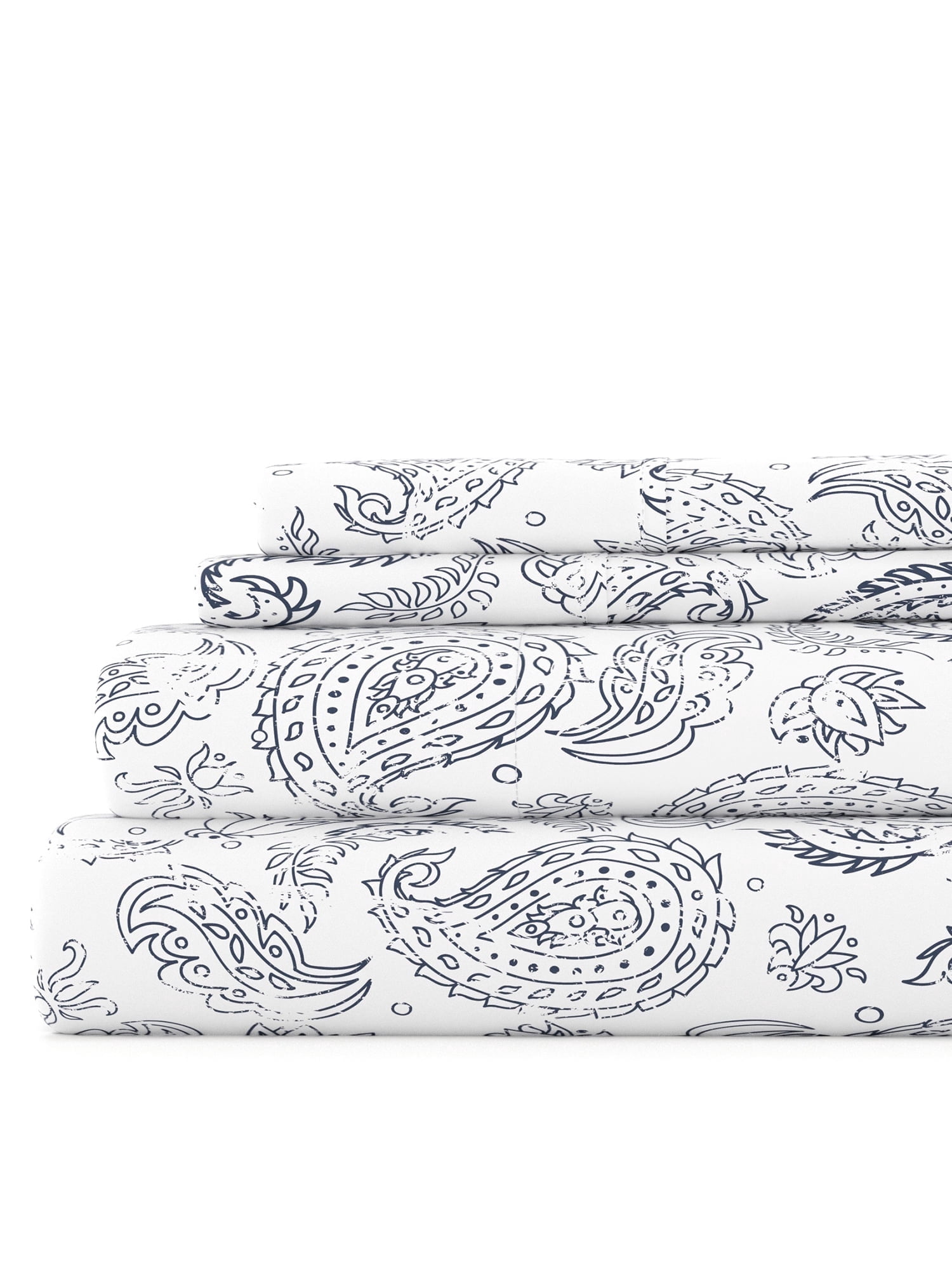 Comfort Canopy - 4-Piece Navy Coarse Paisley Bed Sheets Set for ...