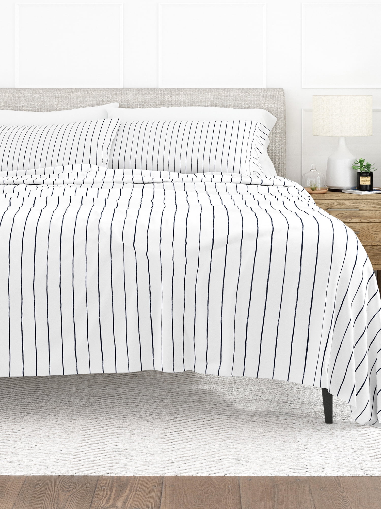 Comfort Canopy - 4 Piece Navy Distressed Field Stripe Microfiber Bed ...
