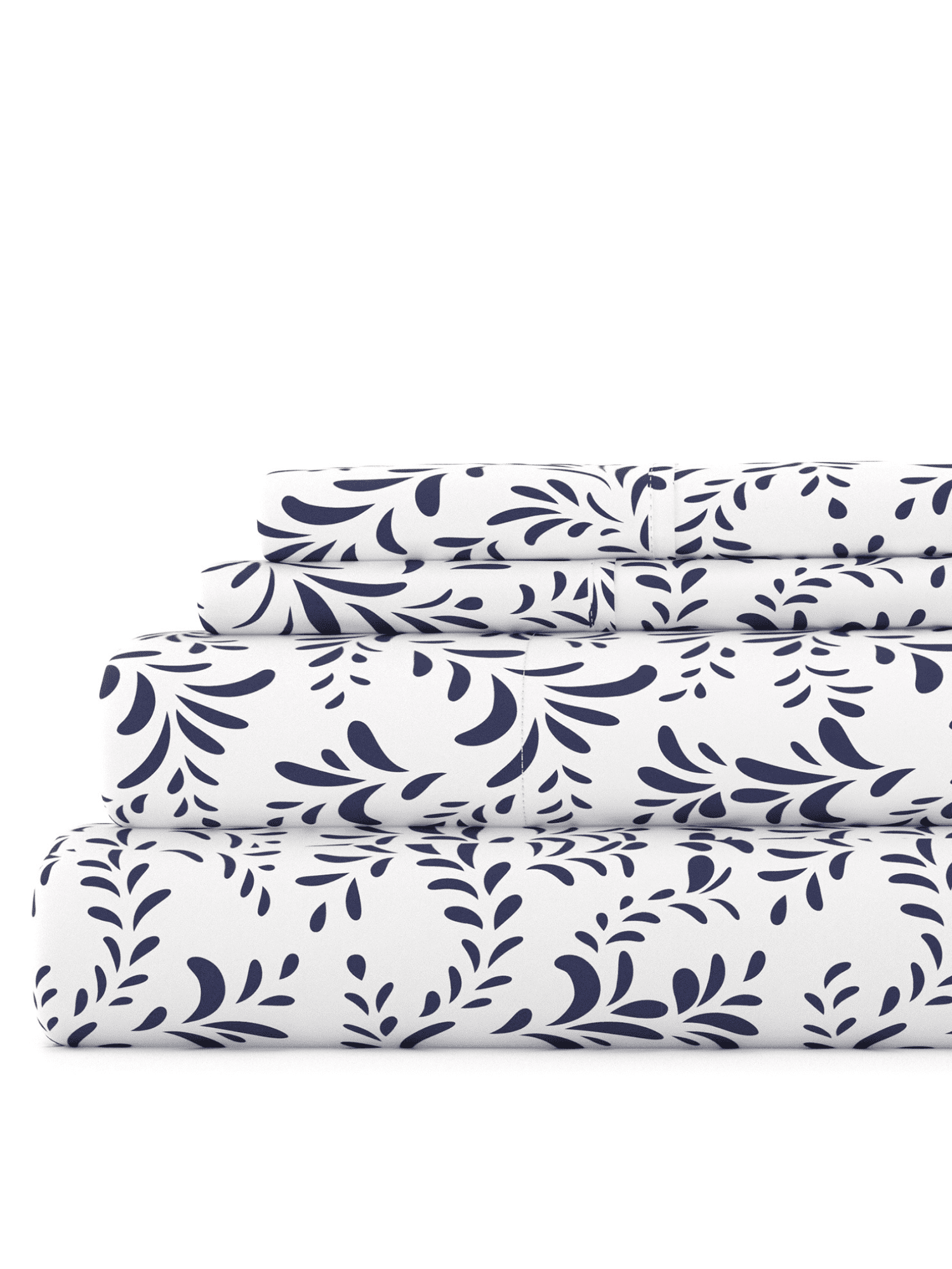 Ultra Soft 4-Piece Sheet Set - Navy Floral Vines Pattern Bed Sheets for ...