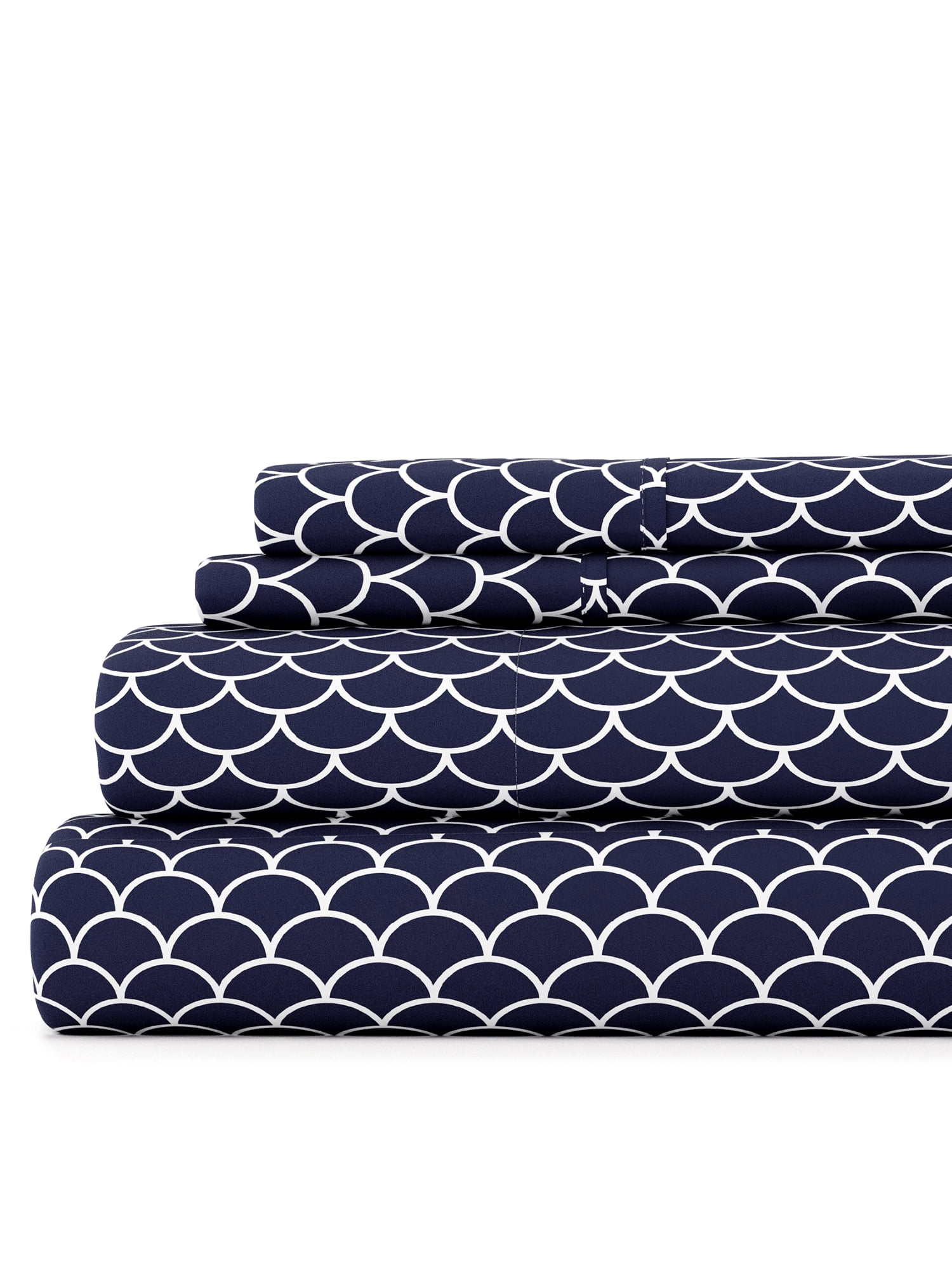 Comfort Canopy - 4 Piece Navy Microfiber Bed Sheets in Scallop Pattern ...