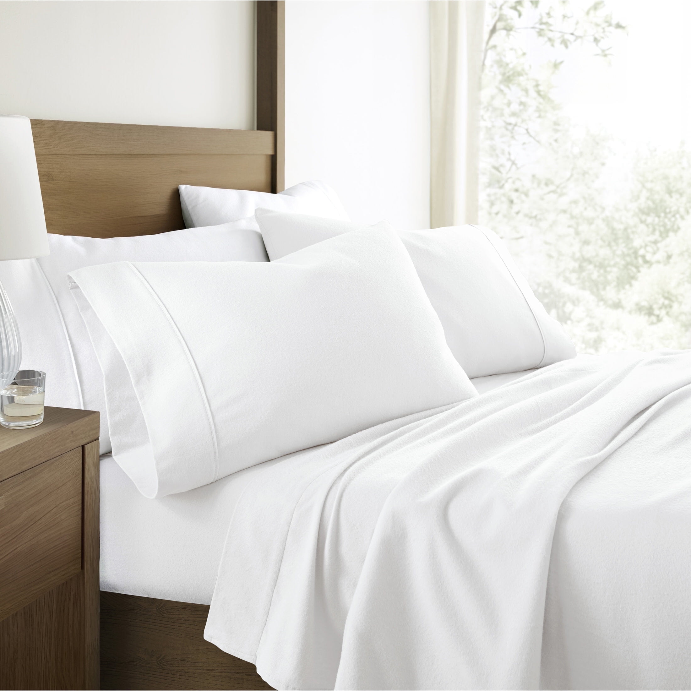100% Cotton Flannel Bed Sheets Set for Full Size Bedding in White by ...
