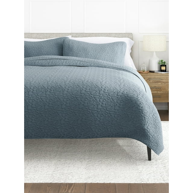 Comfort Canopy - Dusk Blue All Season Floral Stitched Quilt Coverlet ...